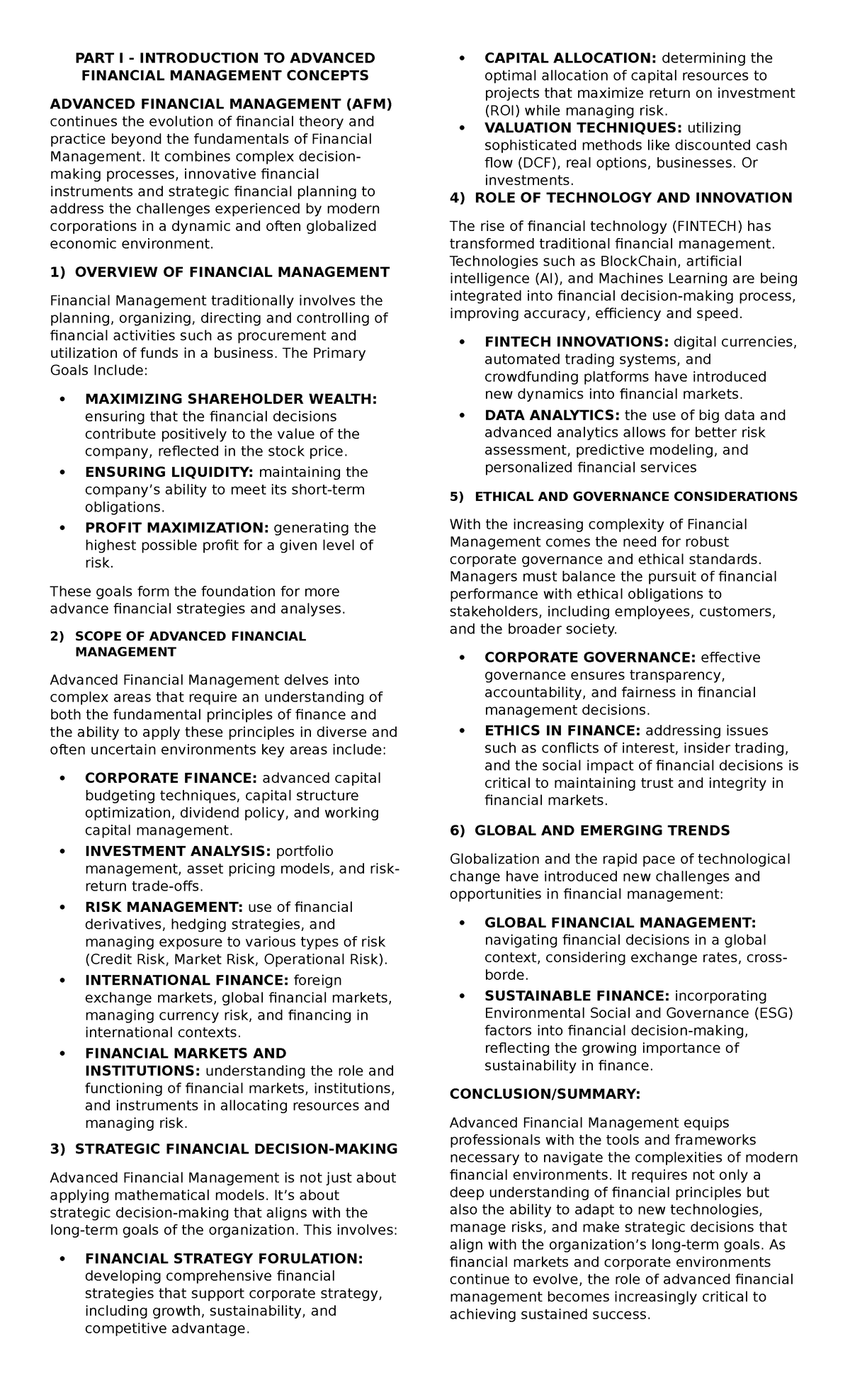 Advanced Financial Management Overview (AFM) - Key Concepts and ...