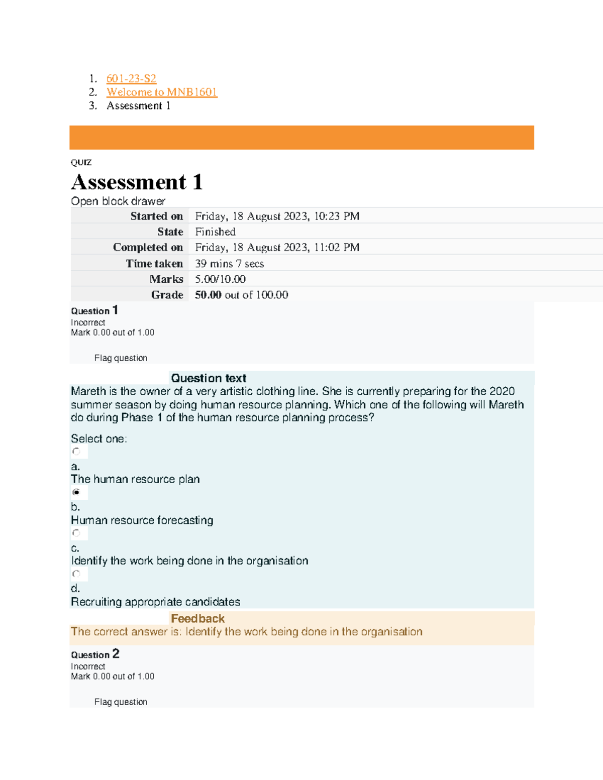 MNB1601 - Assessment 1 Quiz Review and Answers 2023 - Studocu