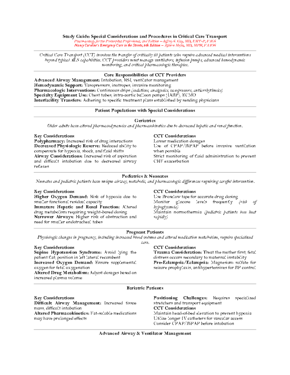 CCT Study Guide: Special Considerations in Critical Care Transport ...