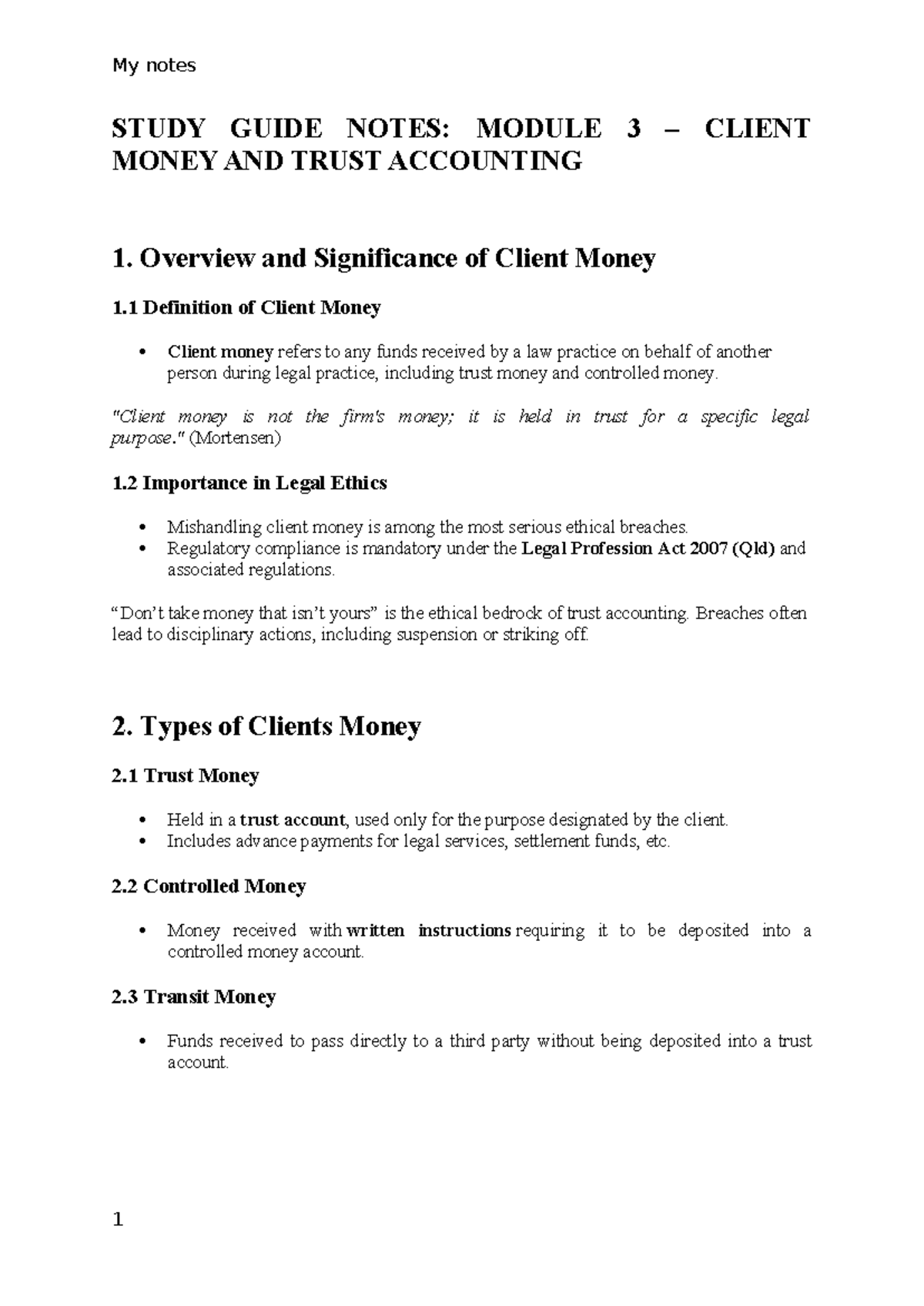 Module 3: Client Money & Trust Account Management Study Guide - Studocu