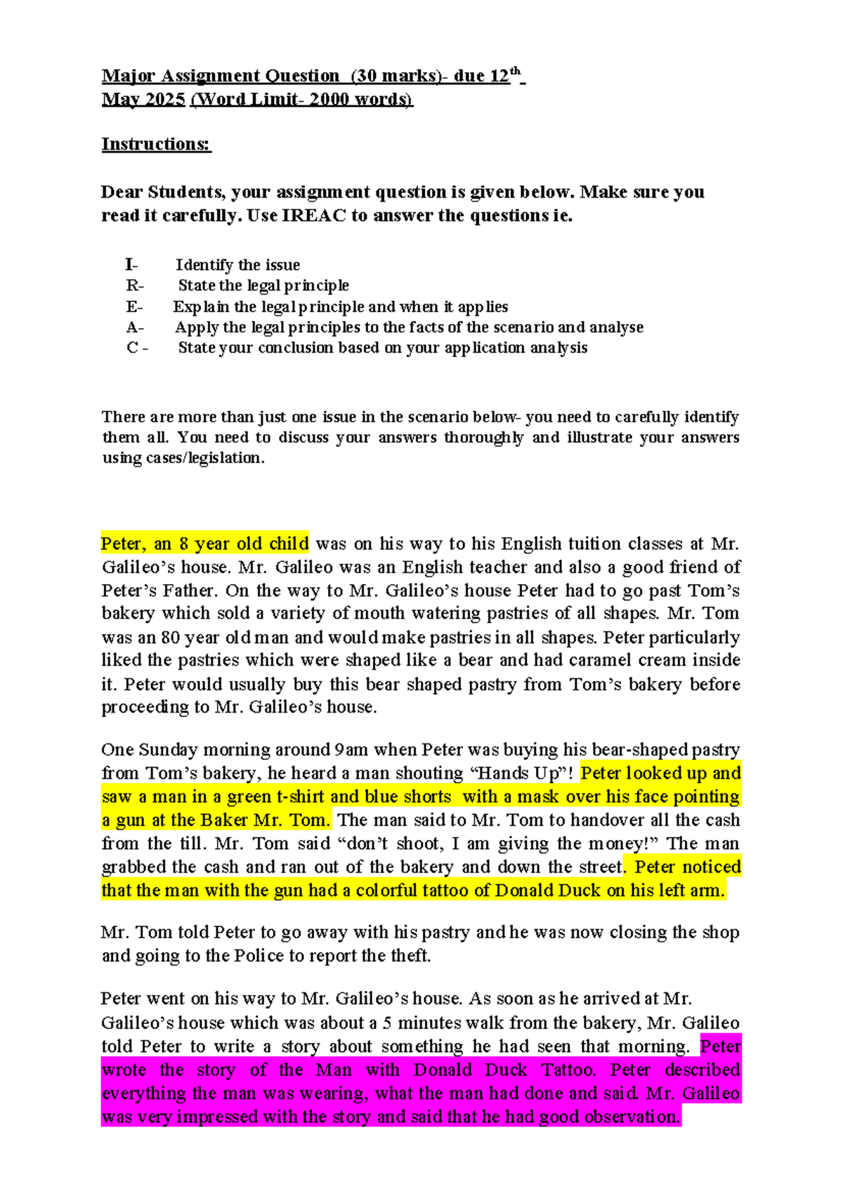 LW 307 Major Assignment Feedback: Legal Analysis of Witness Testimony ...