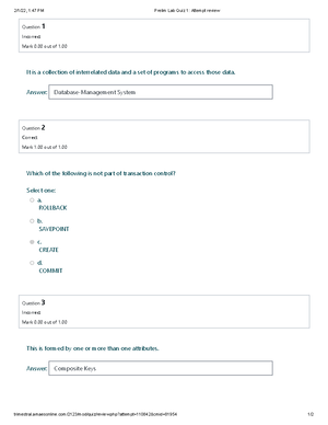 Database Management System Prelim QUIZ 1 - The overall logical structure schema of a database ...