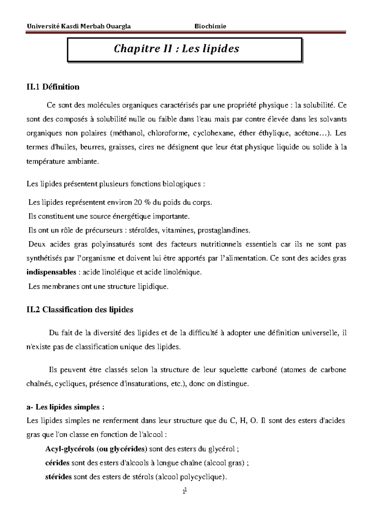 Chapitre II : Les Lipides et leur Classification en Biochimie ...