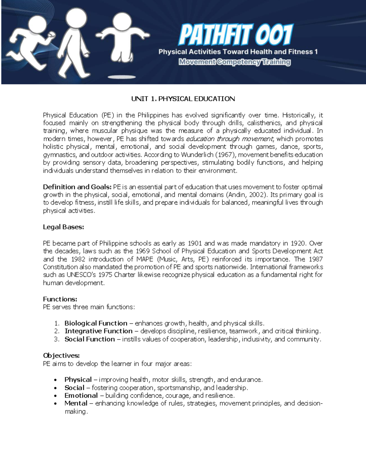 UNIT 1. PHYSICAL EDUCATION: Evolution and Importance in the Philippines ...