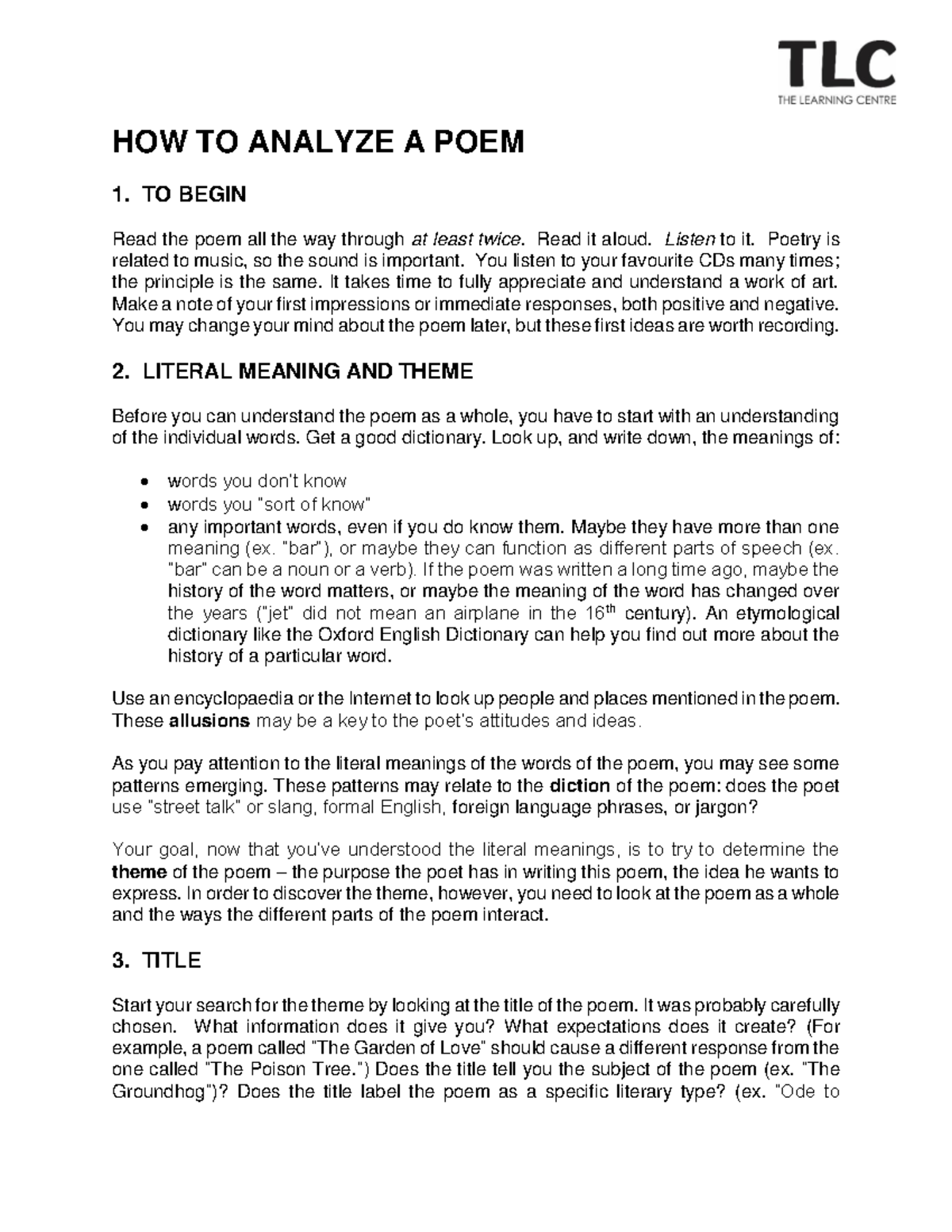 ENG 101: How to Analyze a Poem - A Comprehensive Guide - Studocu