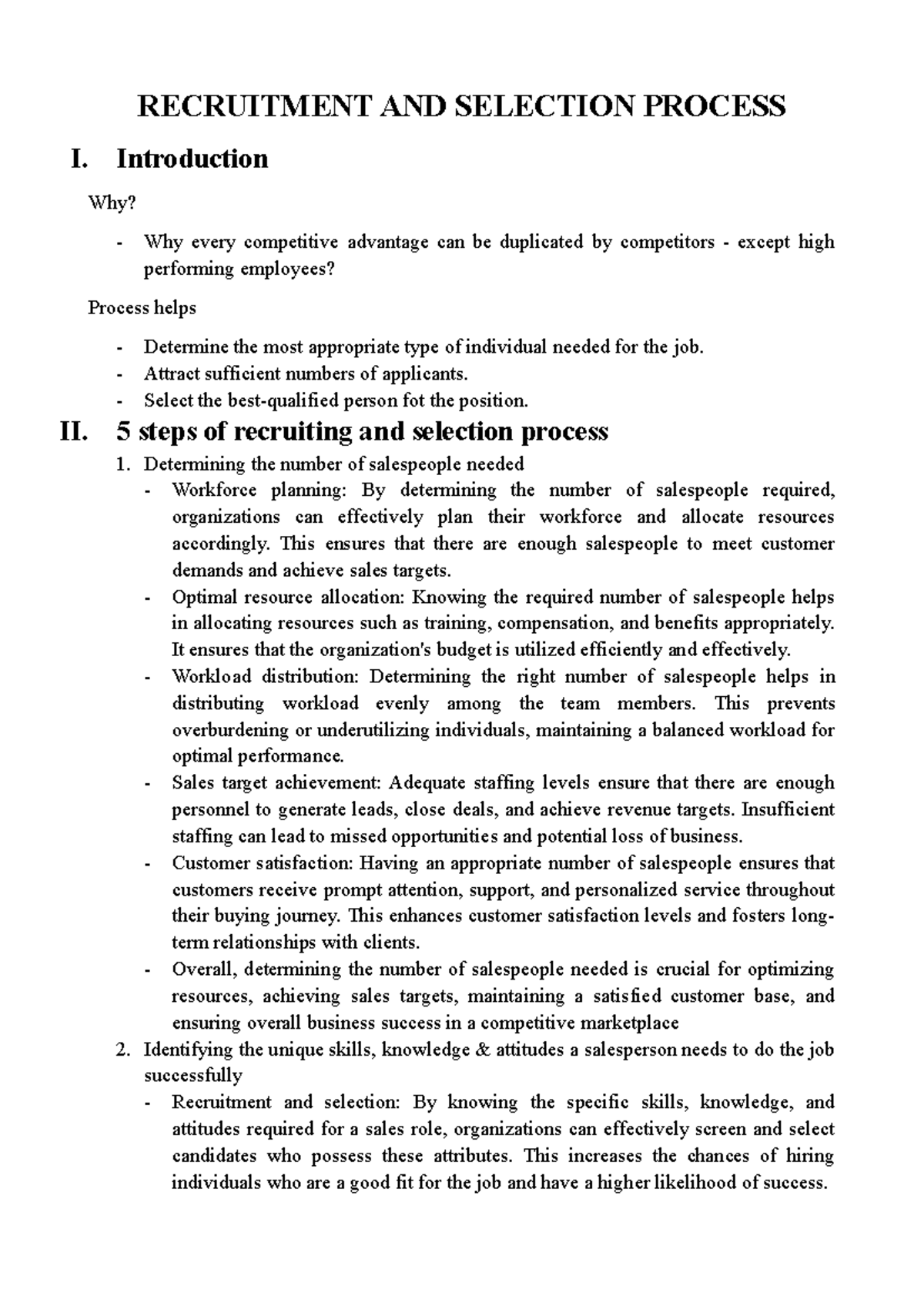Recruitment AND Selection Process - RECRUITMENT AND SELECTION PROCESS I ...