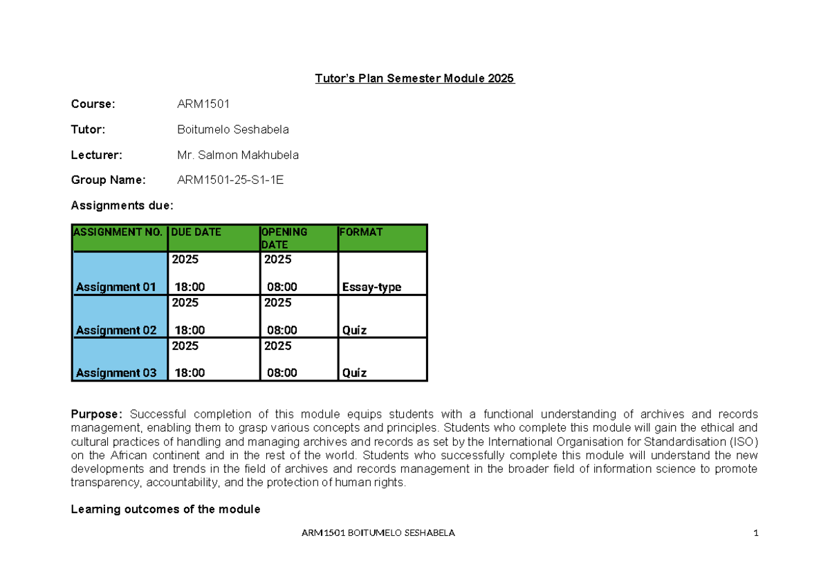 ARM1501: Comprehensive Guide to Records Management for 2025 - Studocu