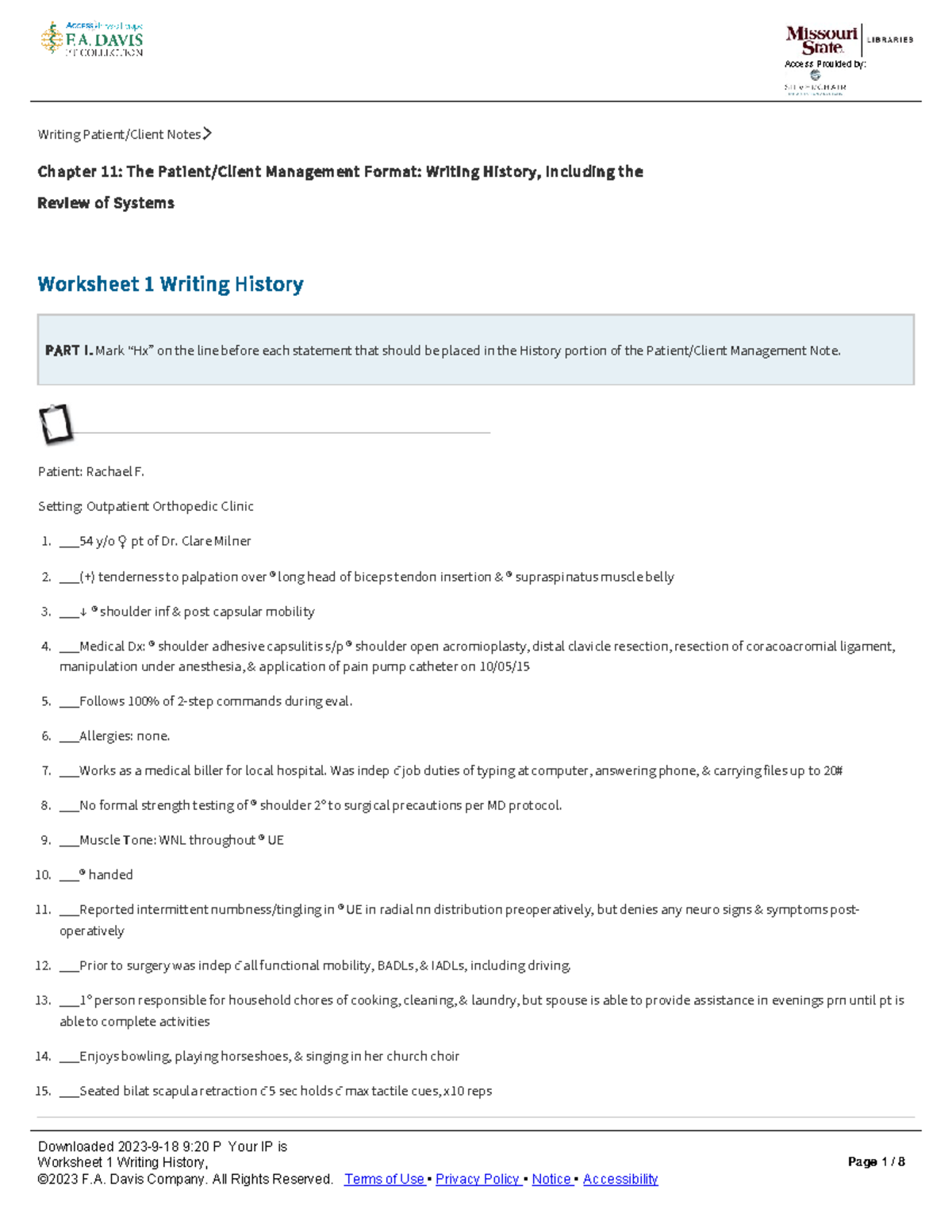 Chapter 11 Patient/Client Management Notes Worksheet - Assignment - Studocu