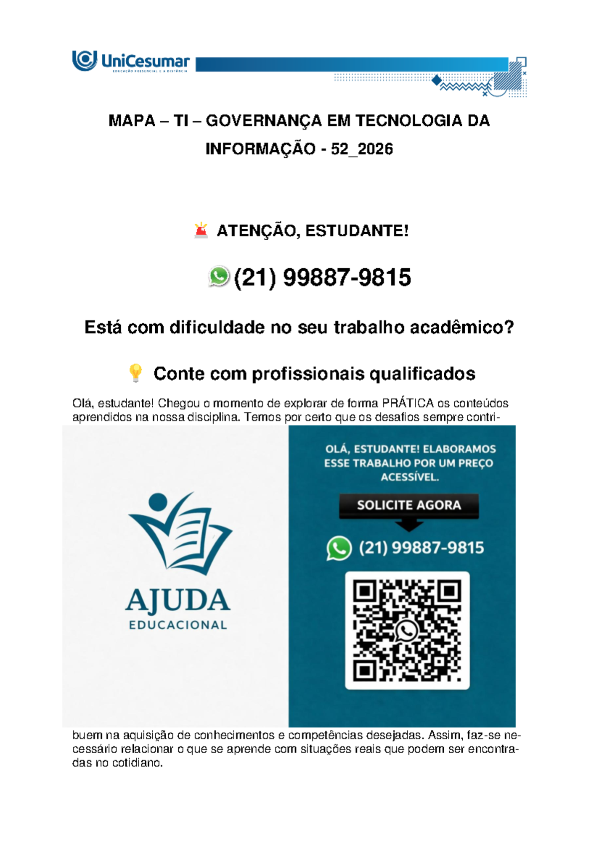 MAPA DE GOVERNANÇA EM TI - ATIVIDADE PRÁTICA 52_2026 - Studocu