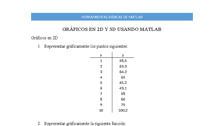 Ejercicios de Gráficos en 2D y 3D Usando MATLAB - Studocu