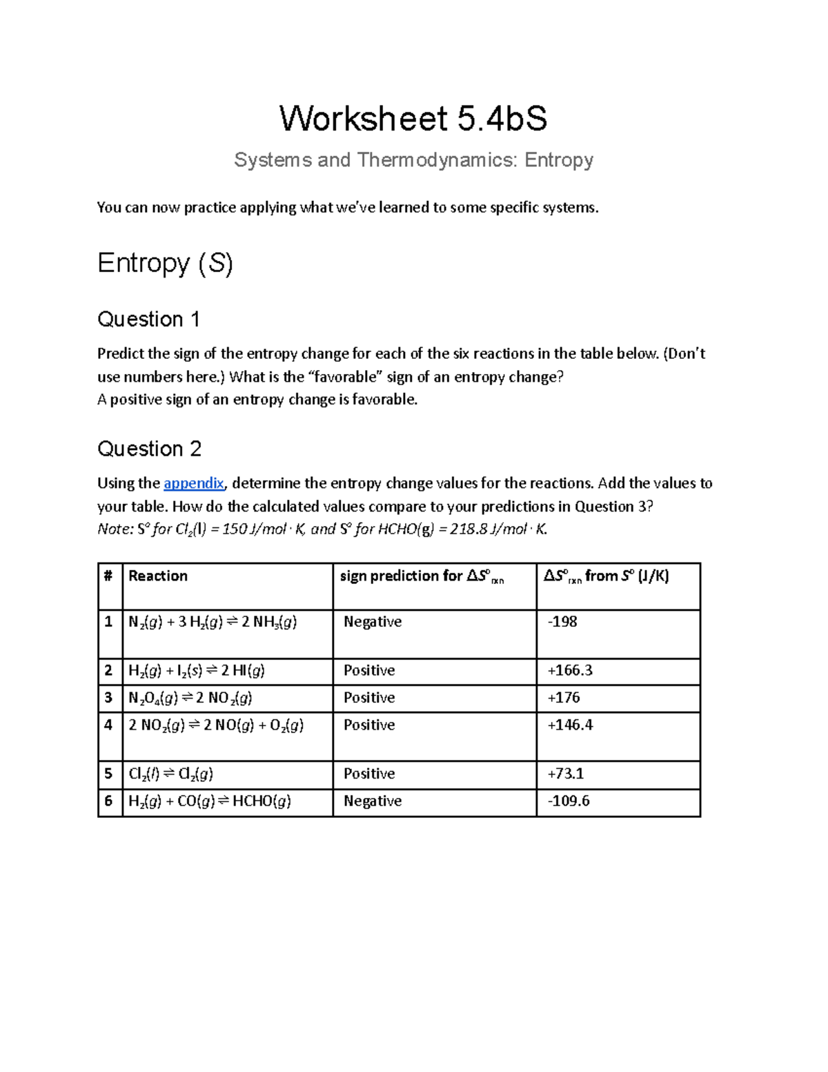Worksheet 5.4bS: Systems & Thermodynamics - Entropy Analysis - Studocu