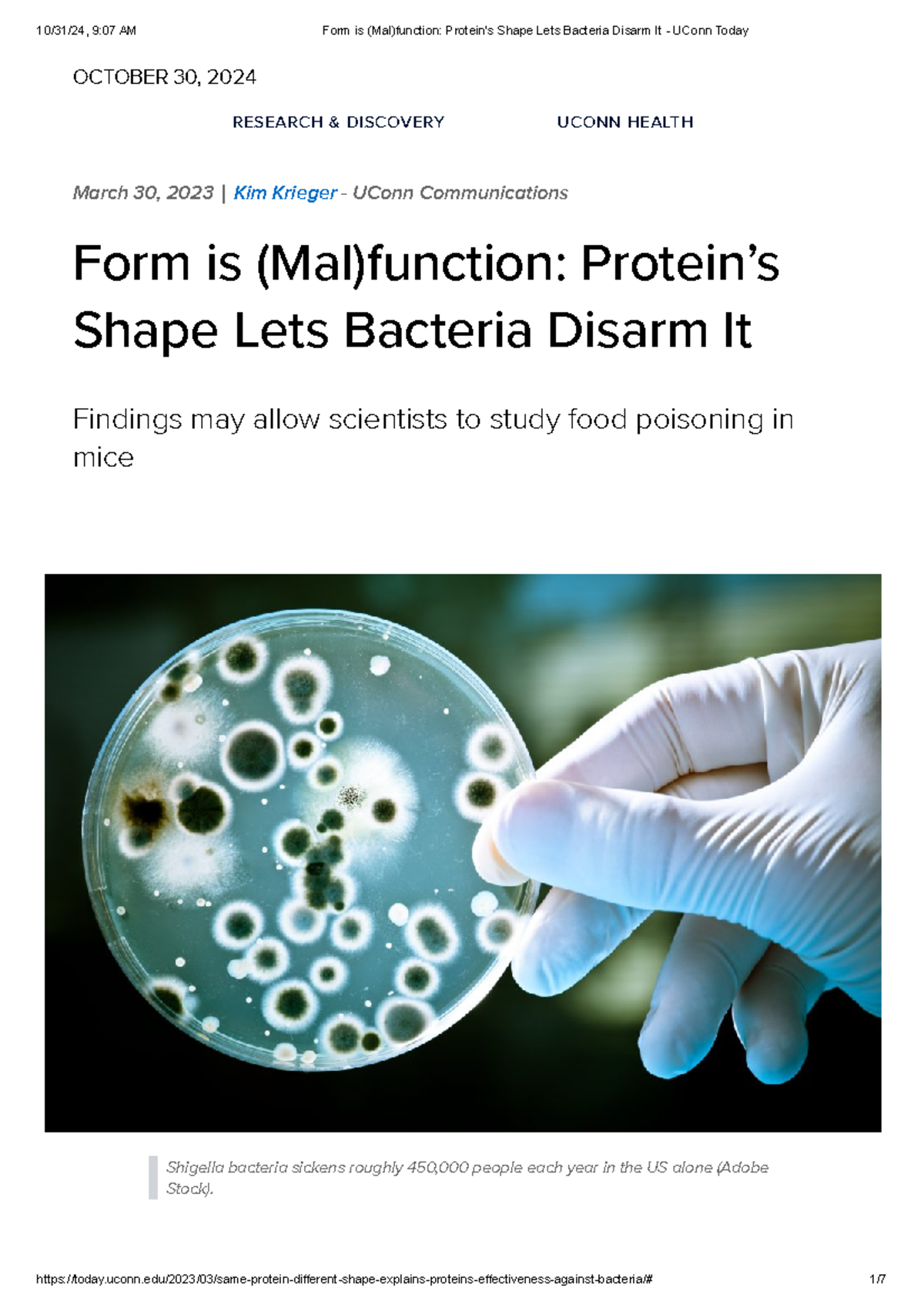 Form is (Mal)function Proteins Shape Lets Bacteria Disarm It - UConn ...