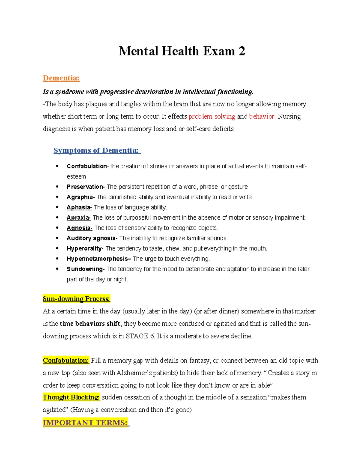 Mental Health Exam 2 Review Questions and Key Concepts (PSY 201) - Studocu