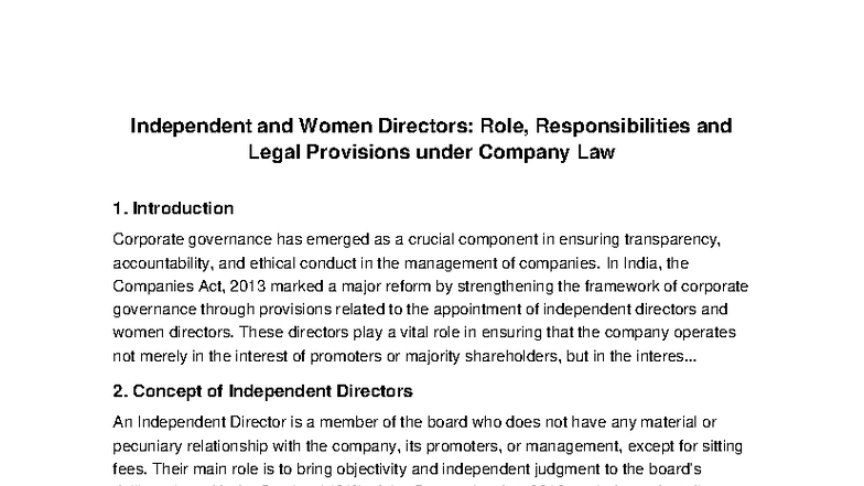 Independent And Women Directors Roles And Legal Provisions Company Law 5534
