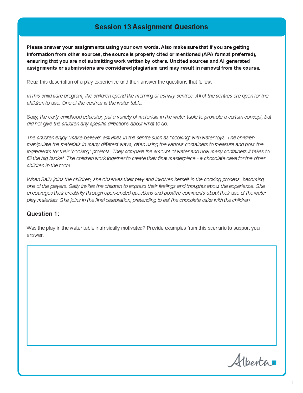 Session 13 - Assignment Questions on Childcare Activities - Studocu
