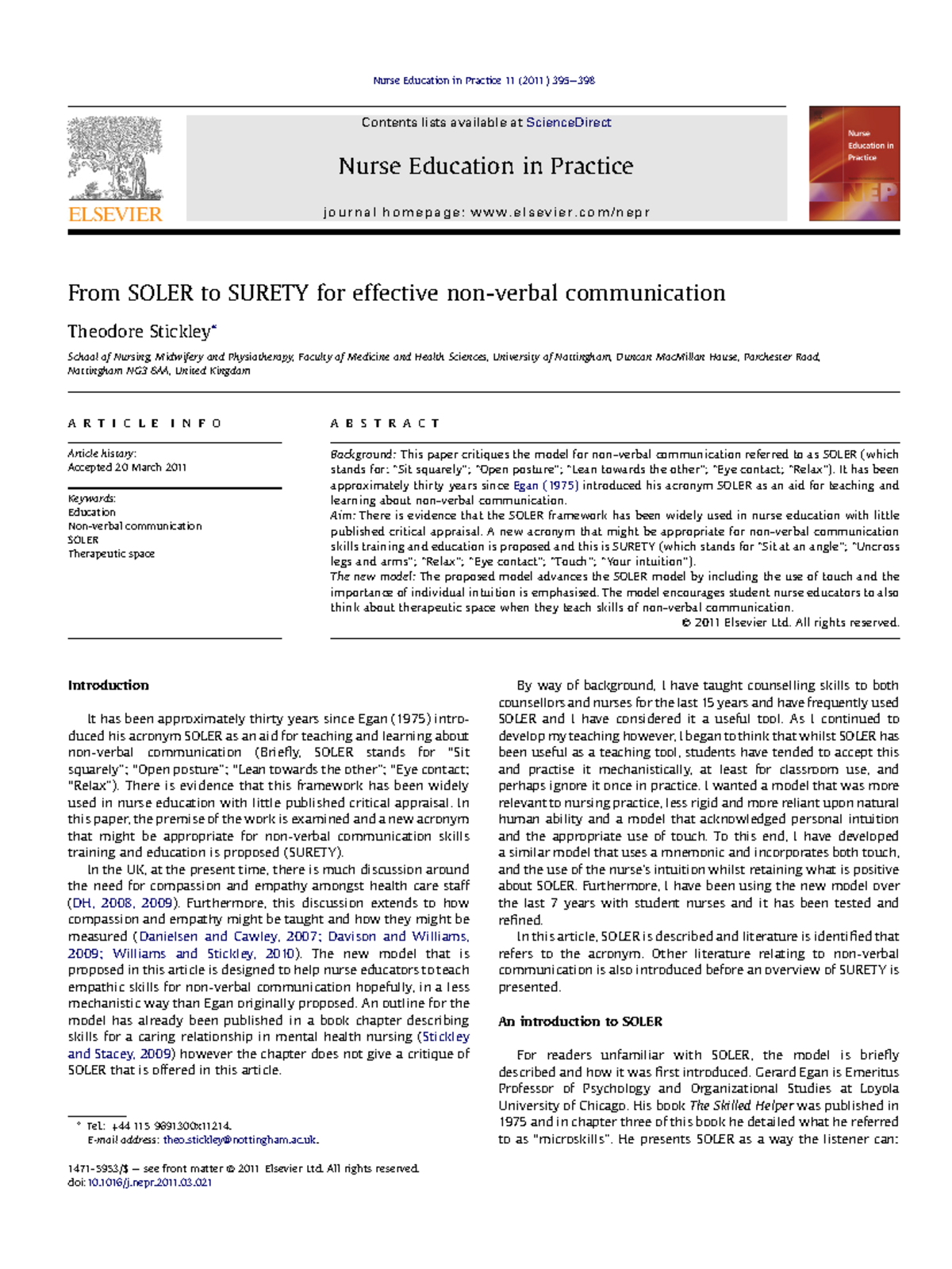 Soler to Surety: Enhancing Non-Verbal Communication in Nursing - Studocu