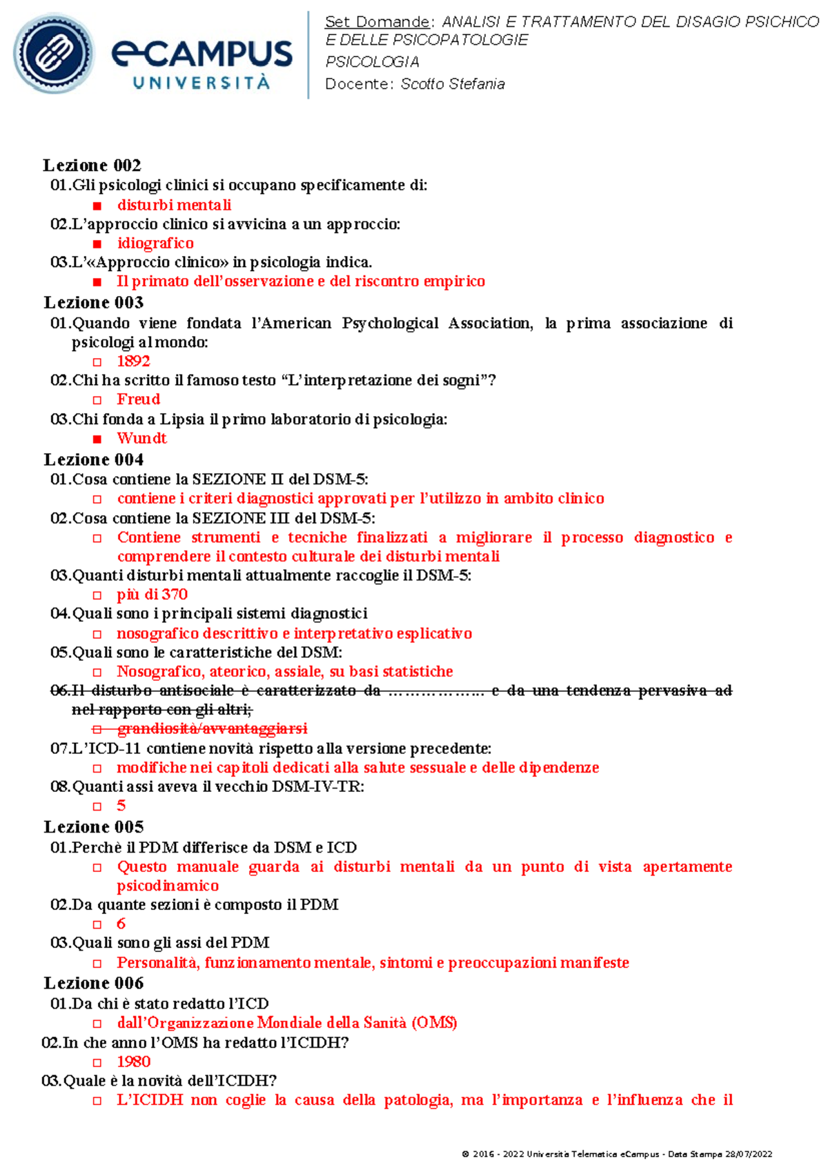 Analisi e Trattamento del Disagio Psichico: Lezioni di Psicologia ...