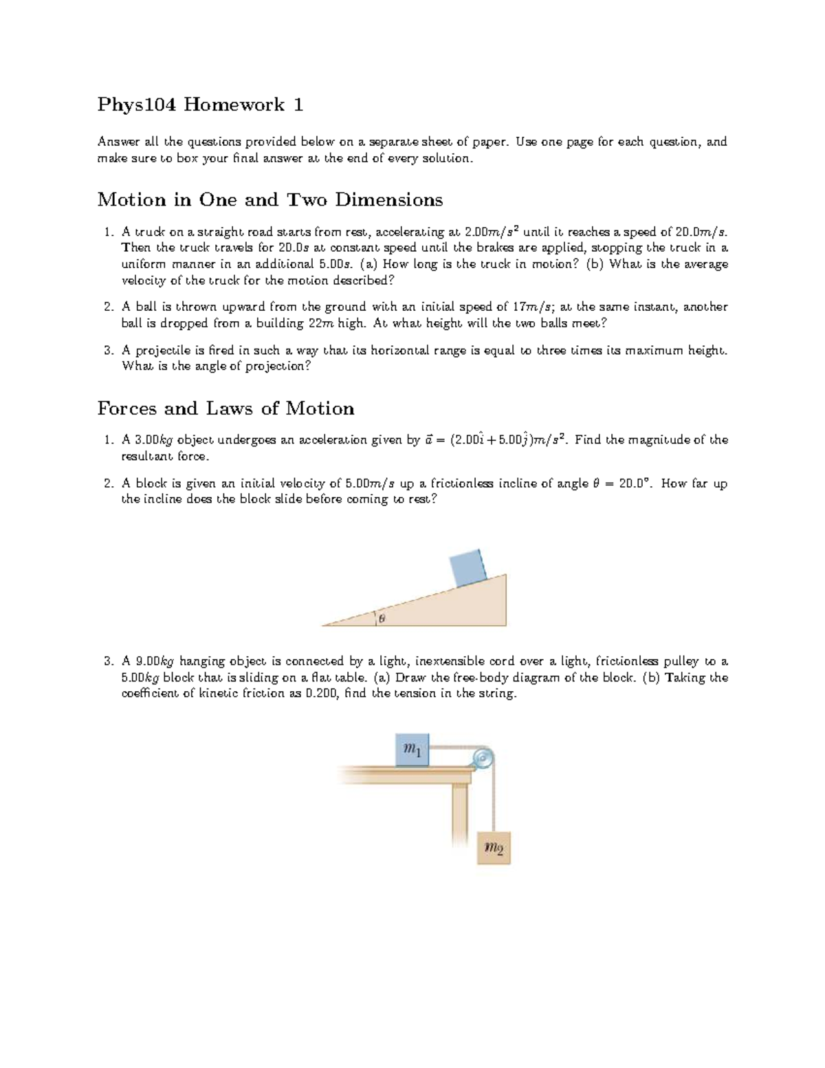 Phys104 Homework 1: Motion & Forces Problems Solutions - Studocu