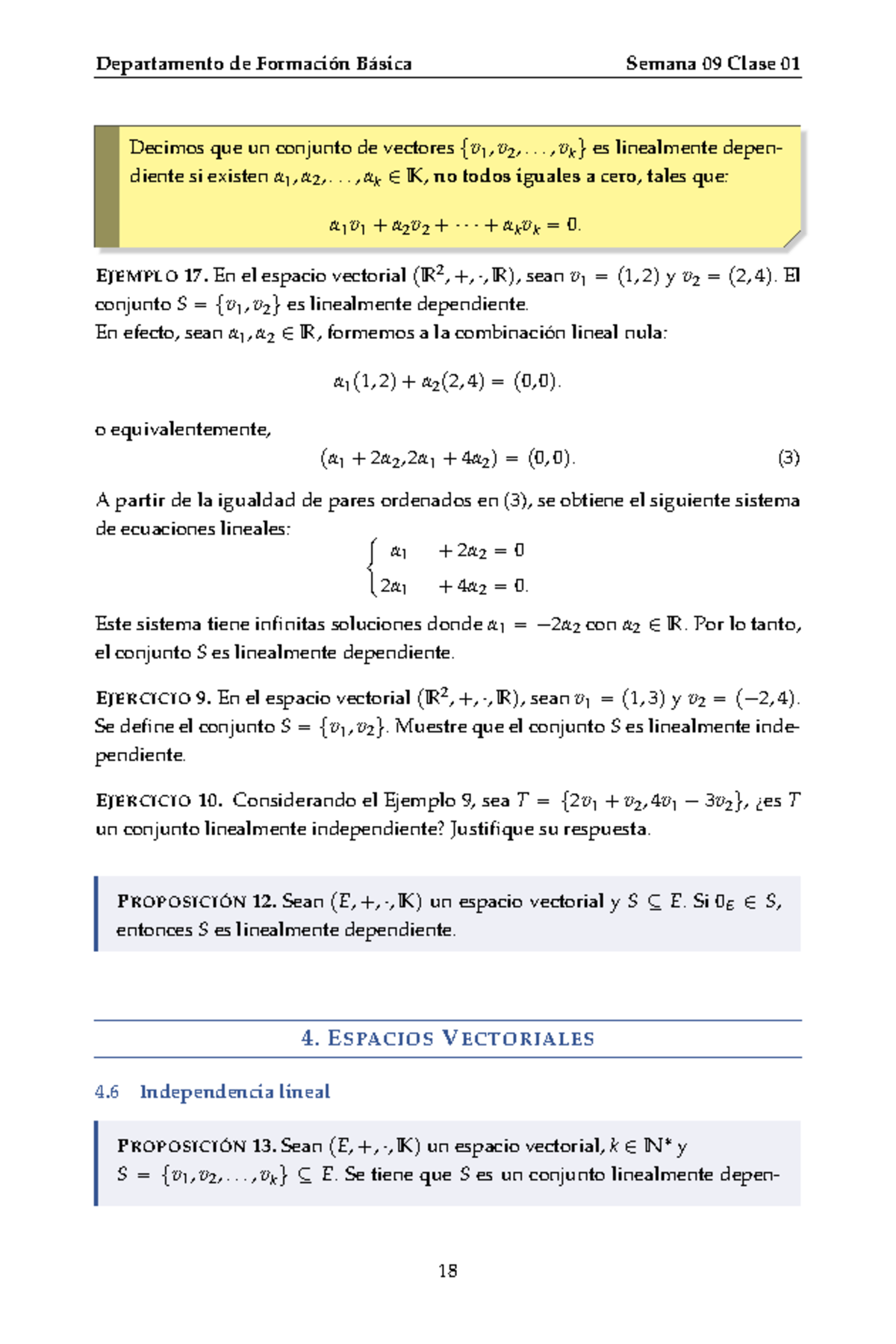 Apuntes de Álgebra: Dependencia e Independencia Lineal - Semana 09 ...