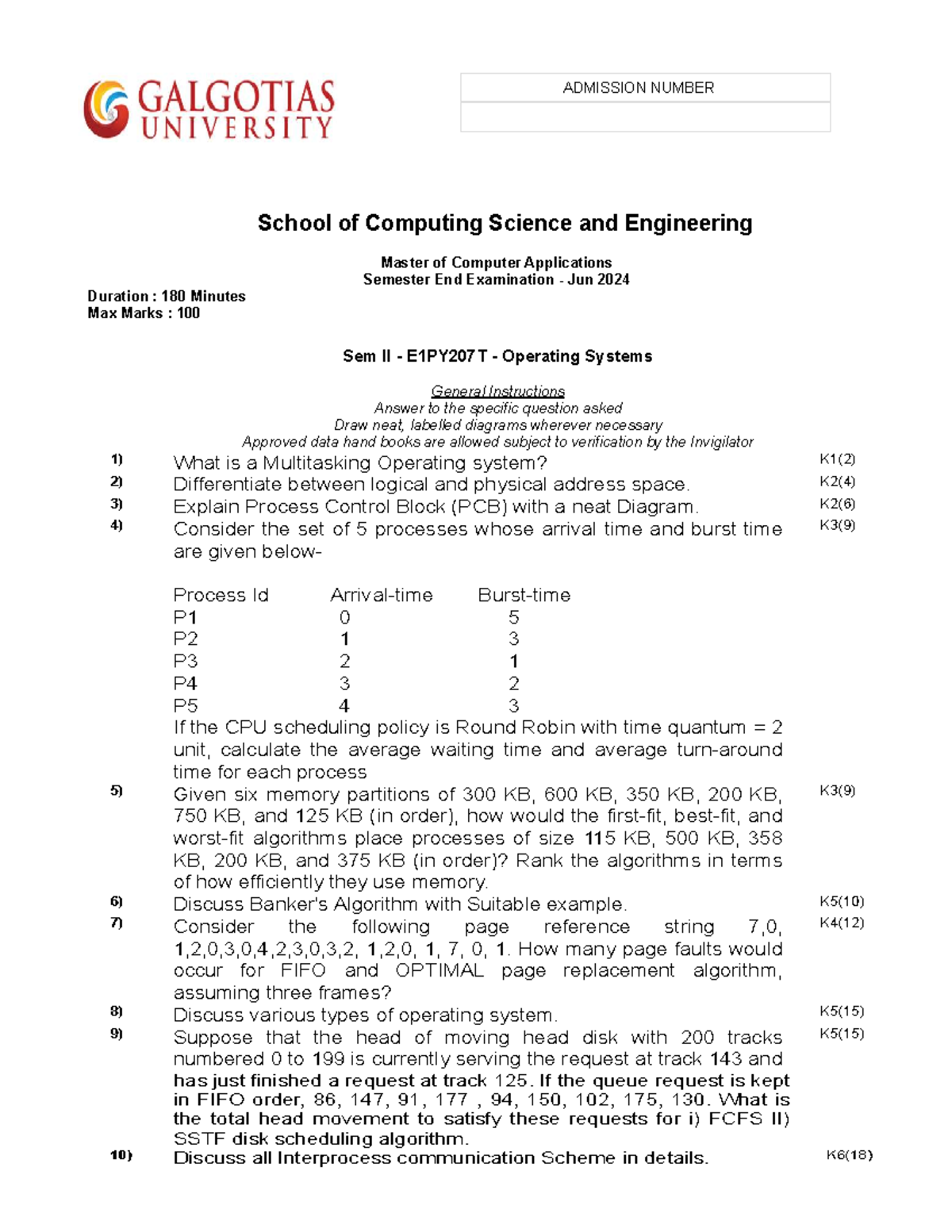 E1PY207T - Operating Systems Semester End Exam Guide Jun 2024 - Studocu