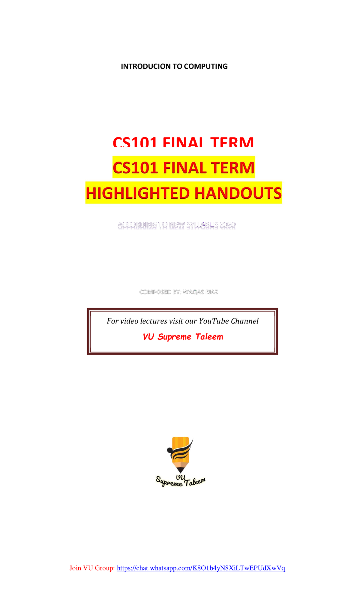 CS101 Final Term: Highlighted Notes on Computing Concepts - Studocu