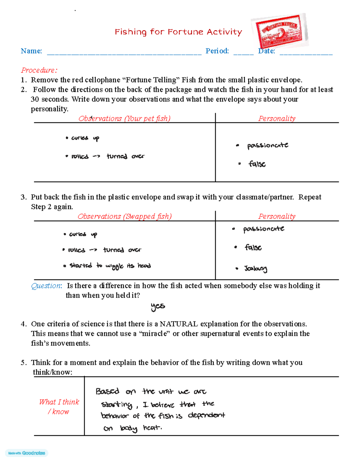 AP Chem - Fishing for Fortune Activity Observations and Analysis - Studocu