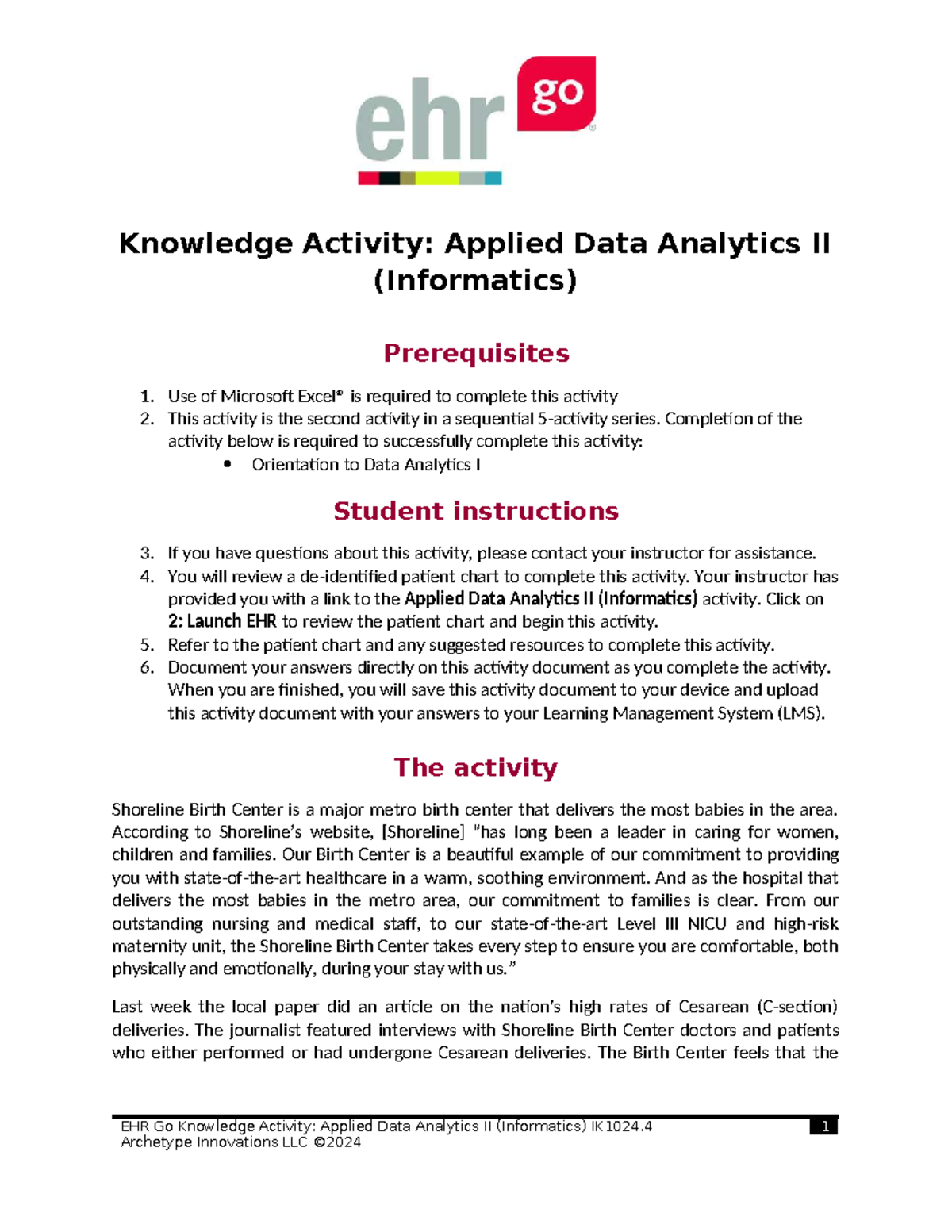 Knowledge Activity: Applied Data Analytics II (Informatics) - Shoreline ...