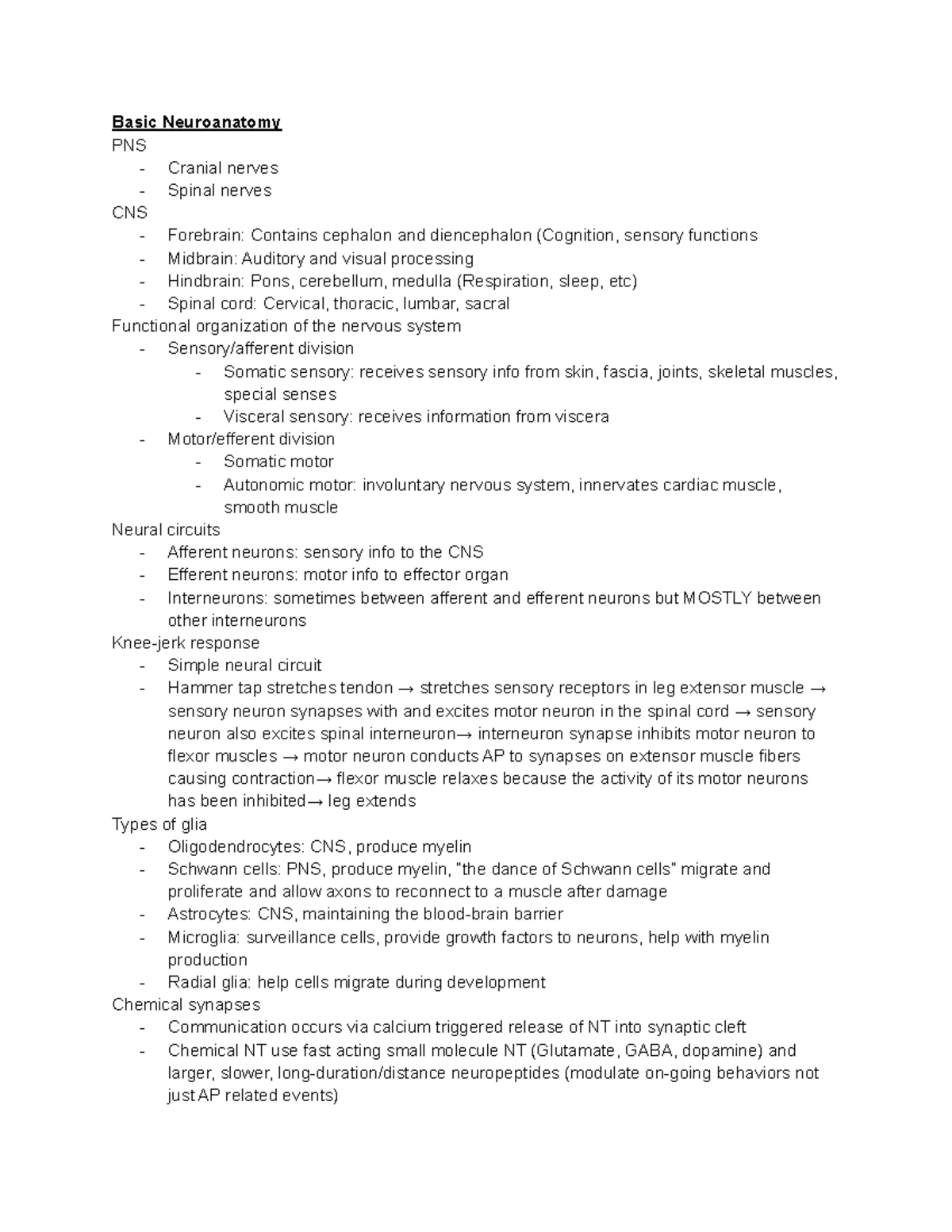 NSCI 2010 Midterm Notes: Foundations of Neuroanatomy & Functions - Studocu