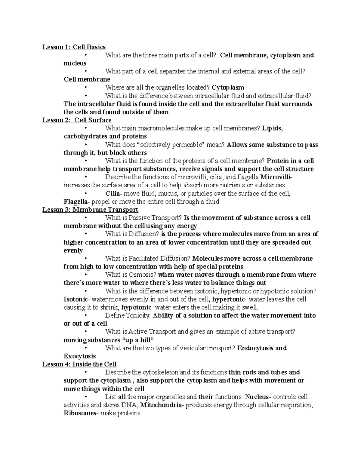 Cell Biology Concepts: Structure, Transport, and Function (BIOL101 ...