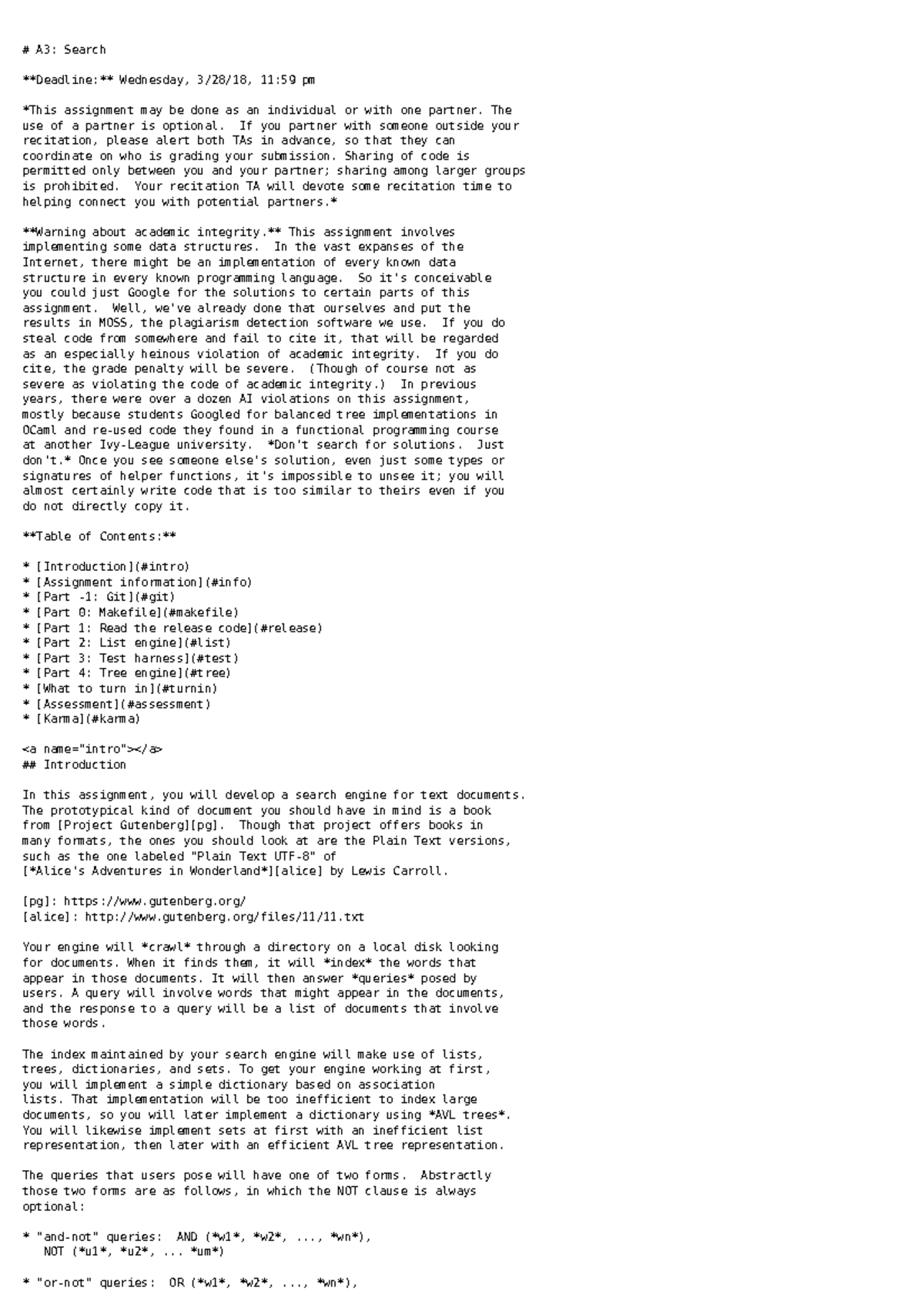 A3 - Assignment from CS 3110 taught by Professor Nate Foster in Spring 2018. - A3: Search ...