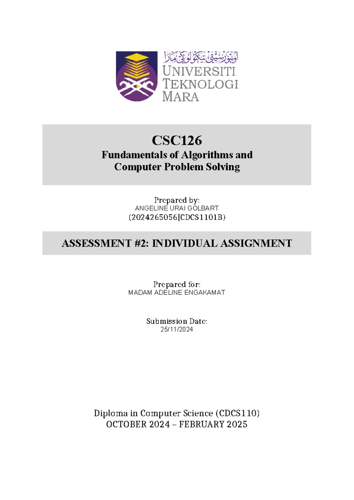 CSC126 Individual Assignment: Holiday Planning Algorithm Report - Studocu