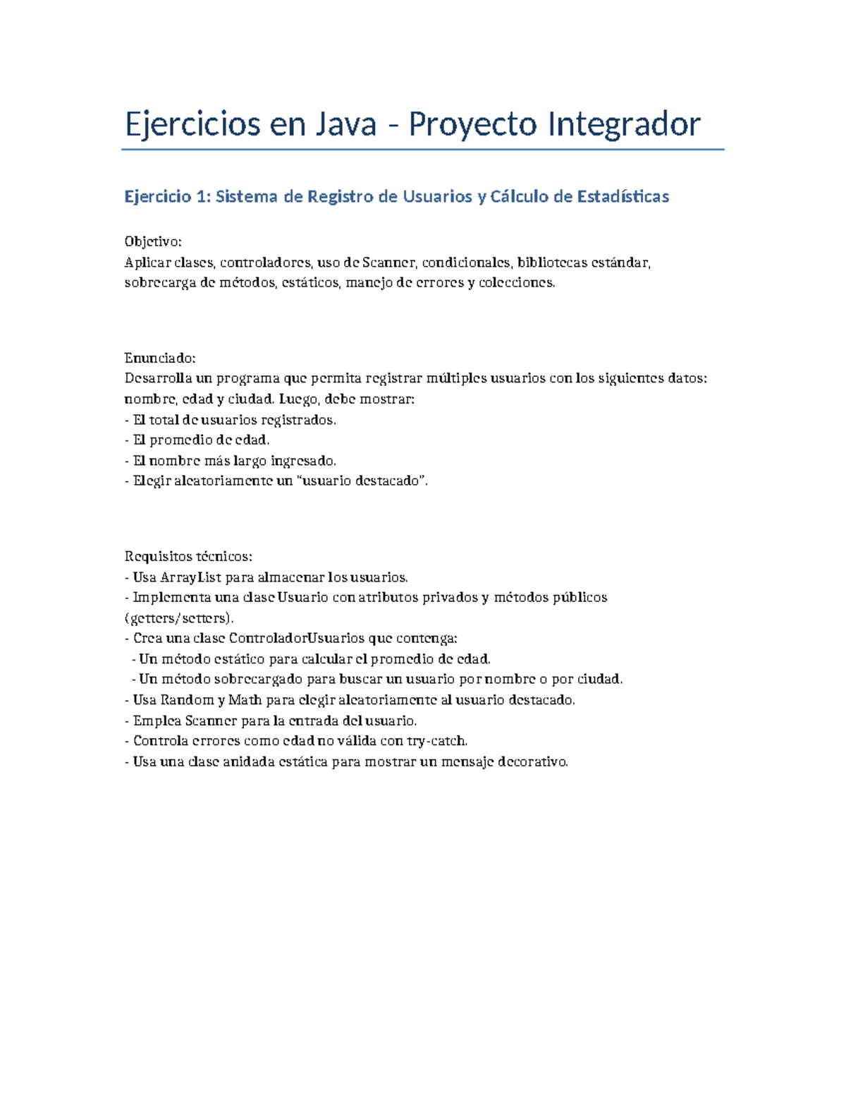 Ejercicios Java Integradores: Sistema de Registro y Cálculo de Estadísticas - Studocu
