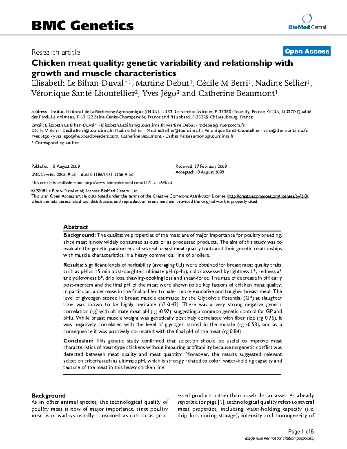 Genetic Variability in Chicken Meat Quality Traits: Insights from BMC ...
