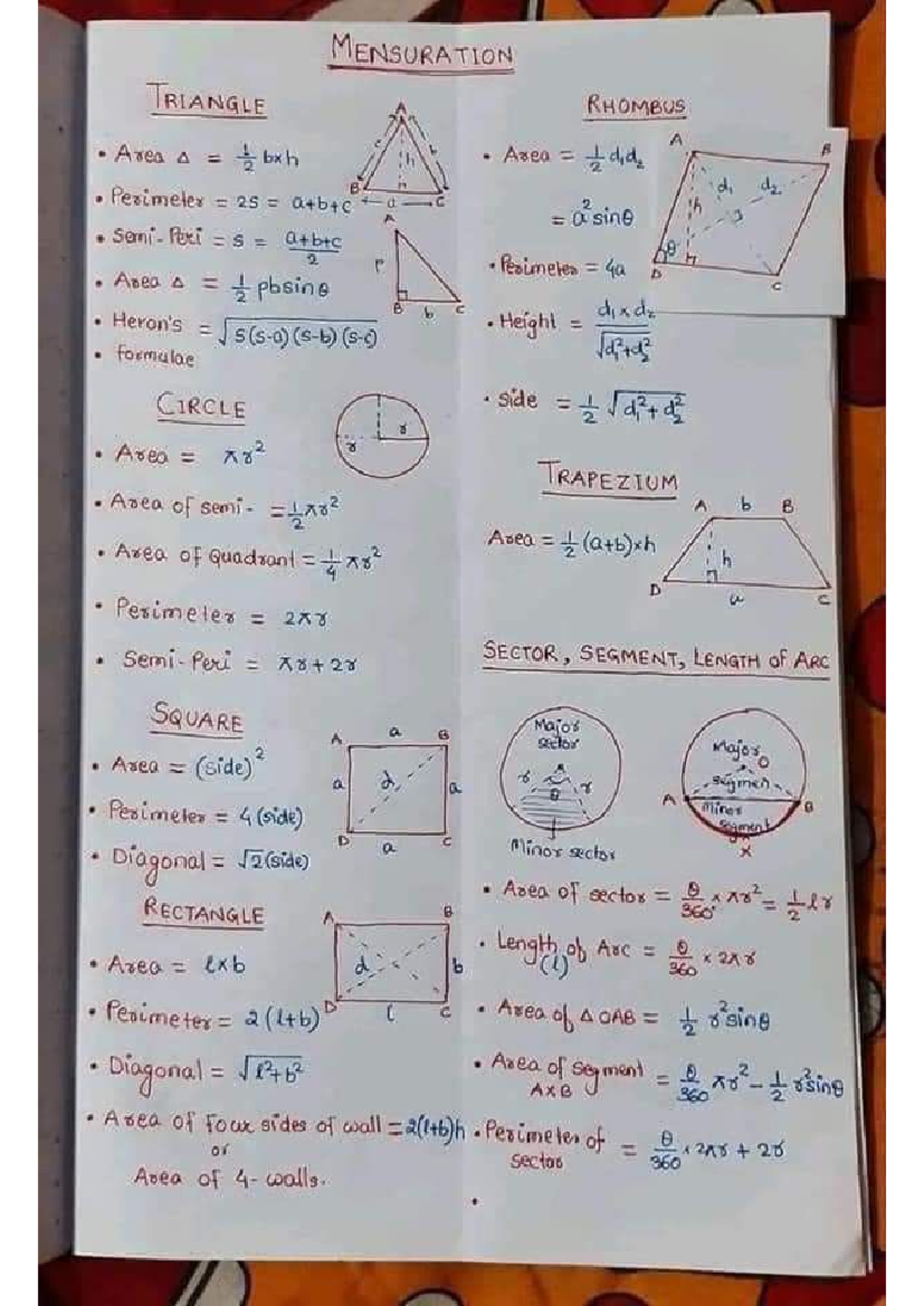 Image PDF 20240519 1638 - MENSURATION TRIANGLE RHOMBUS A Area A bxh in ...