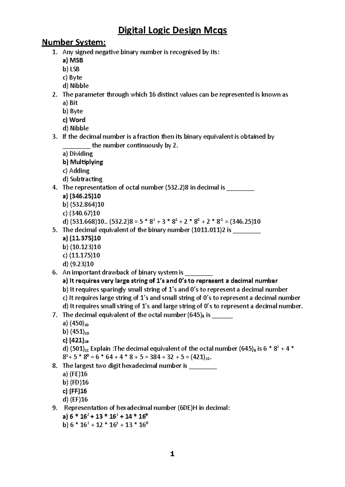 Digital Logic Design (DLD) MCQs: Number System and Boolean Logic - Studocu