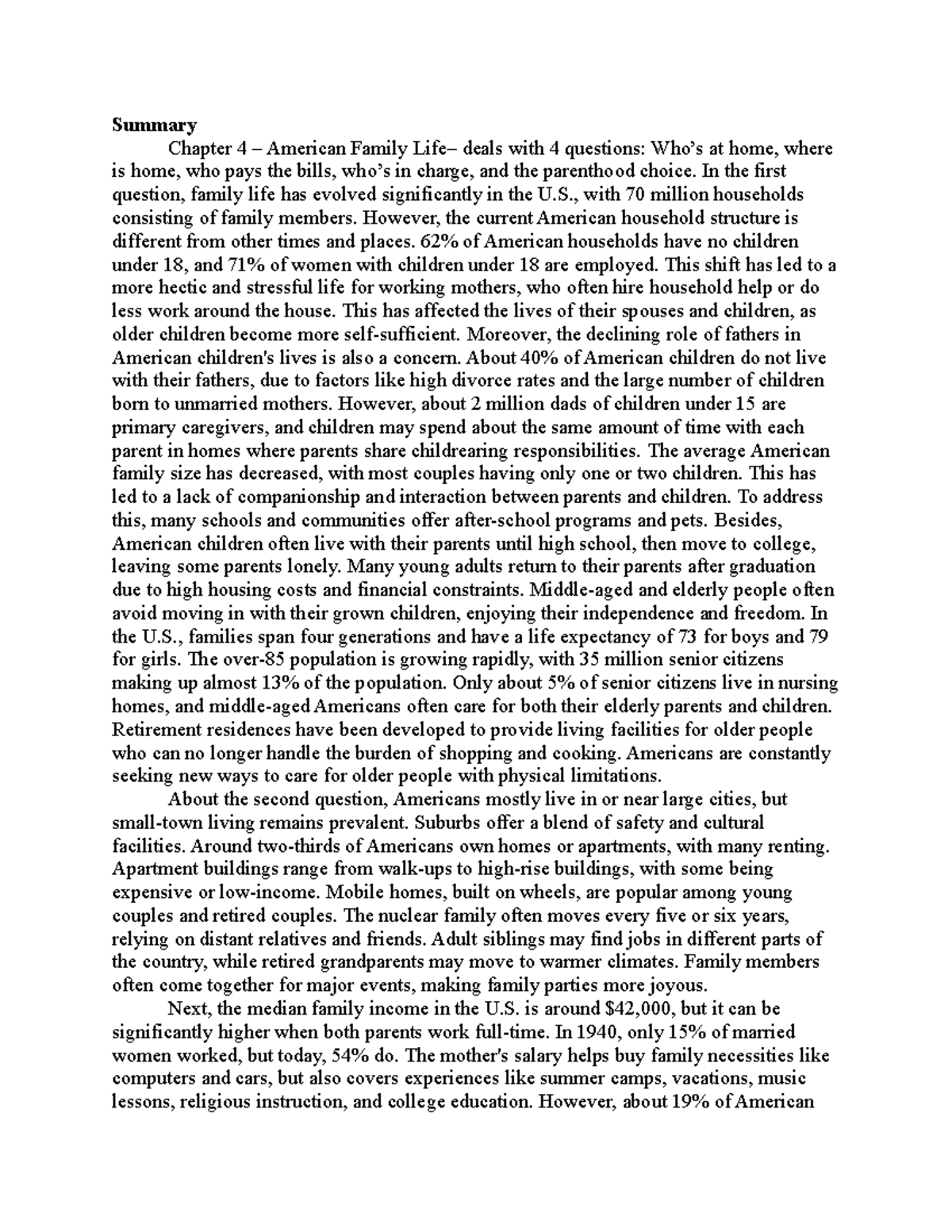 Chapter 4 - American Civilization - Summary Chapter 4 – American Family ...