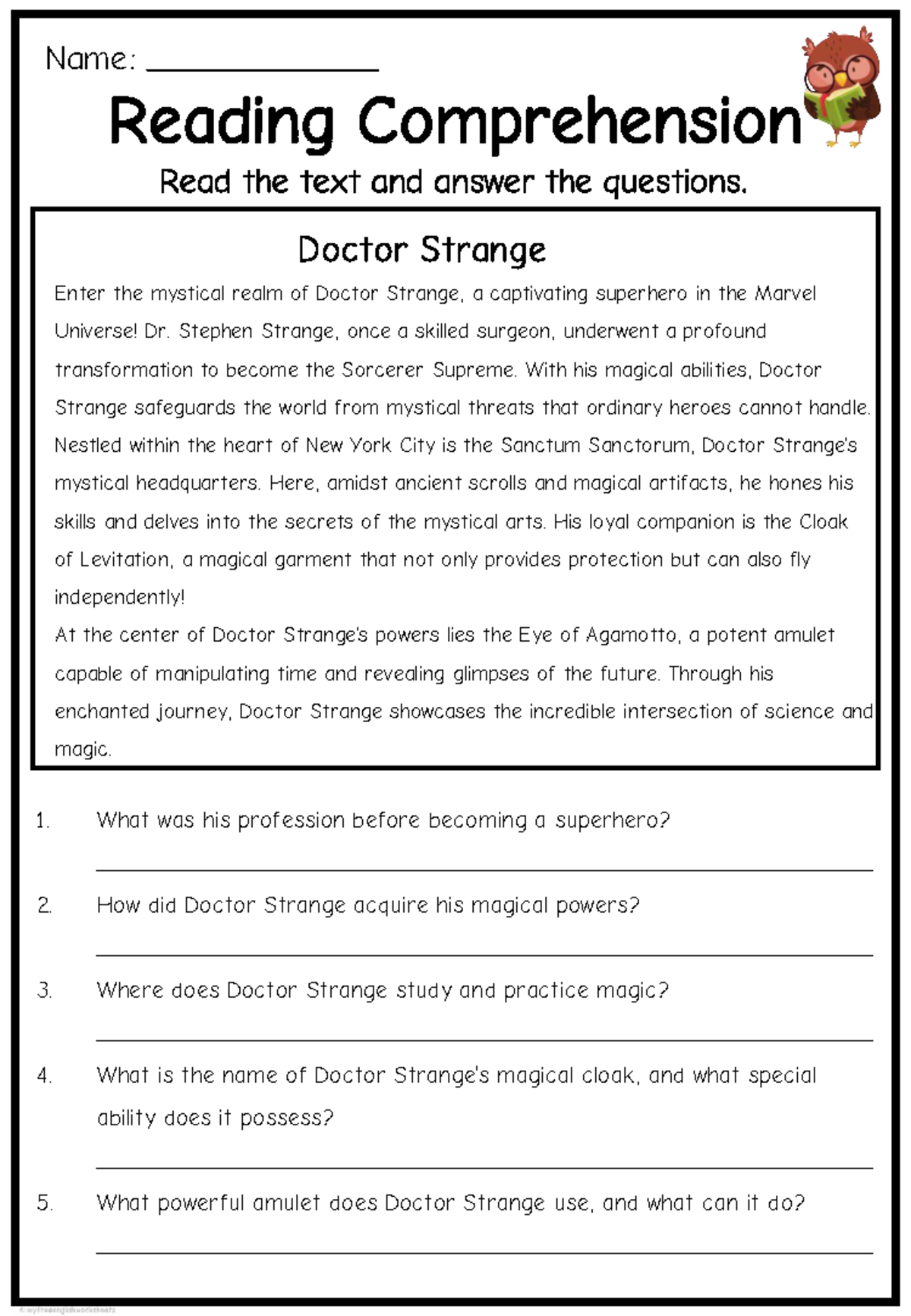 Reading Comprehension Grade 4: Doctor Strange Insights - Studocu
