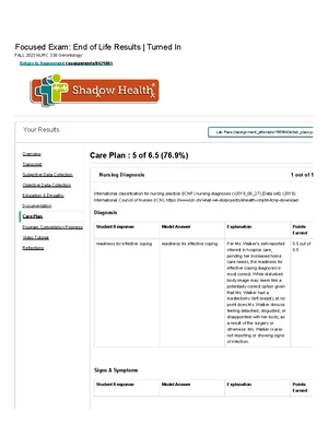 Walker end of life care plan - Focused Exam: End of Life Results ...