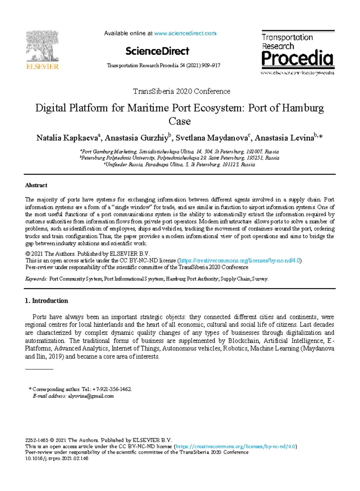 Digital Platform for Maritime Port Ecosystem: Port of Hamburg ...