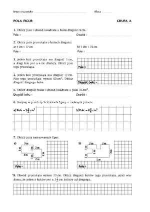 Pola figur-klasowka - klasówka - Klasa 5. Pola figur - Studocu