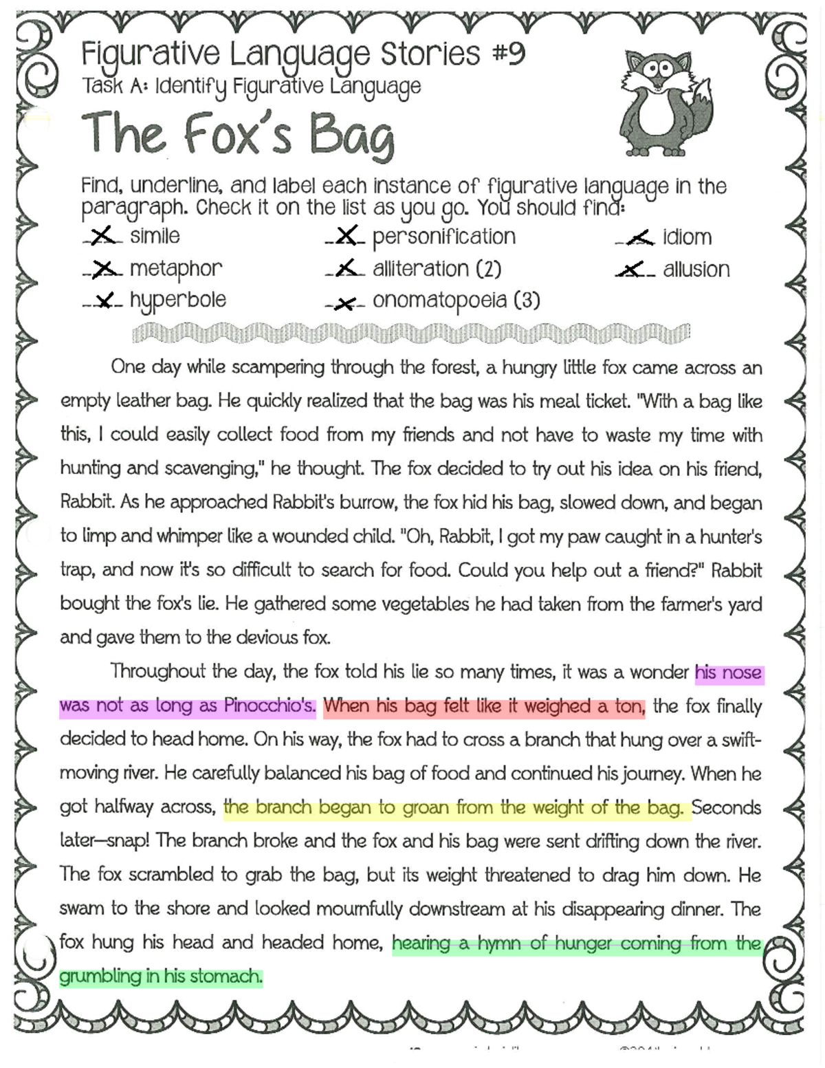 Figurative Language Analysis of "The Fox's Bag" Story - Studocu