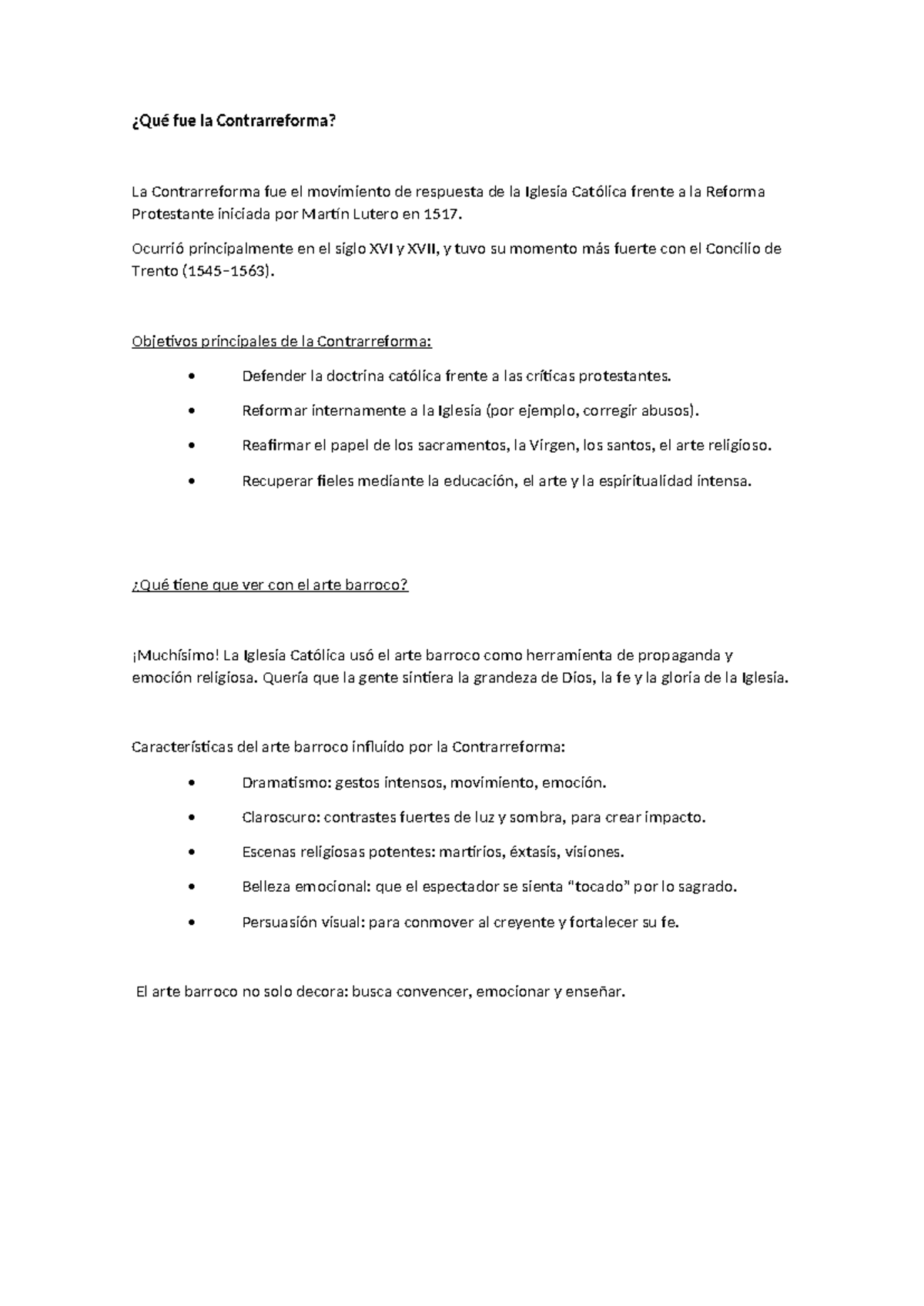 Resumen Clase 11: La Contrarreforma y el Arte Barroco - Studocu