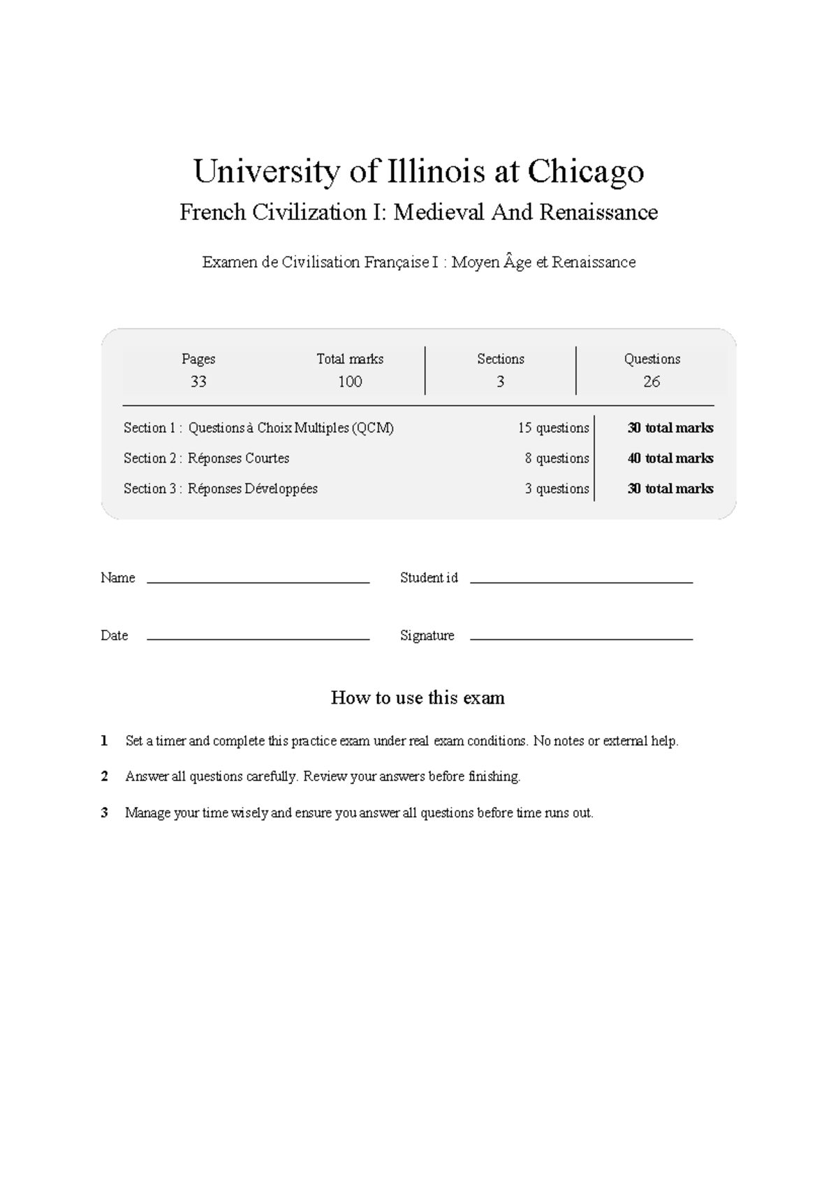 FR 461 French Civilization I: Medieval & Renaissance Practice Exam 2026 ...