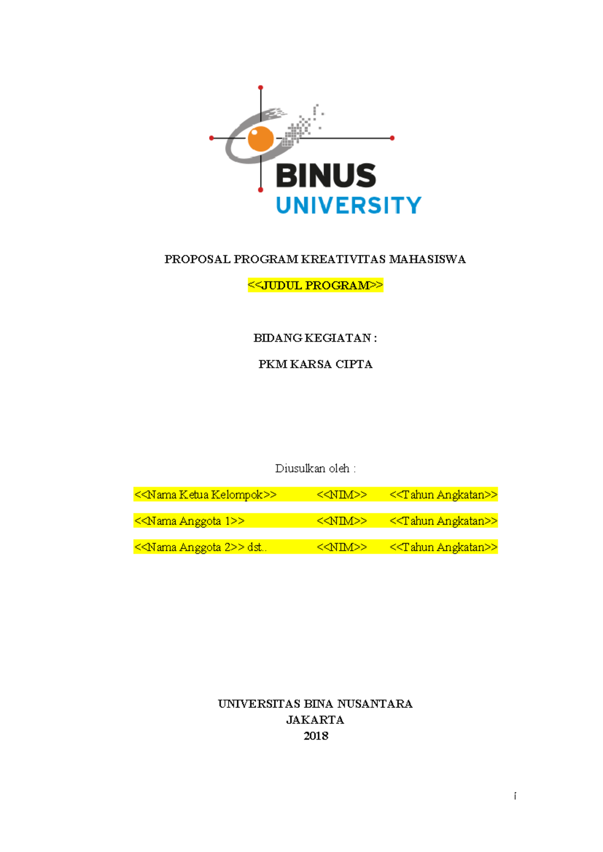 PKM-KC Proposal Template: Karsa Cipta Program Guidelines - Studocu