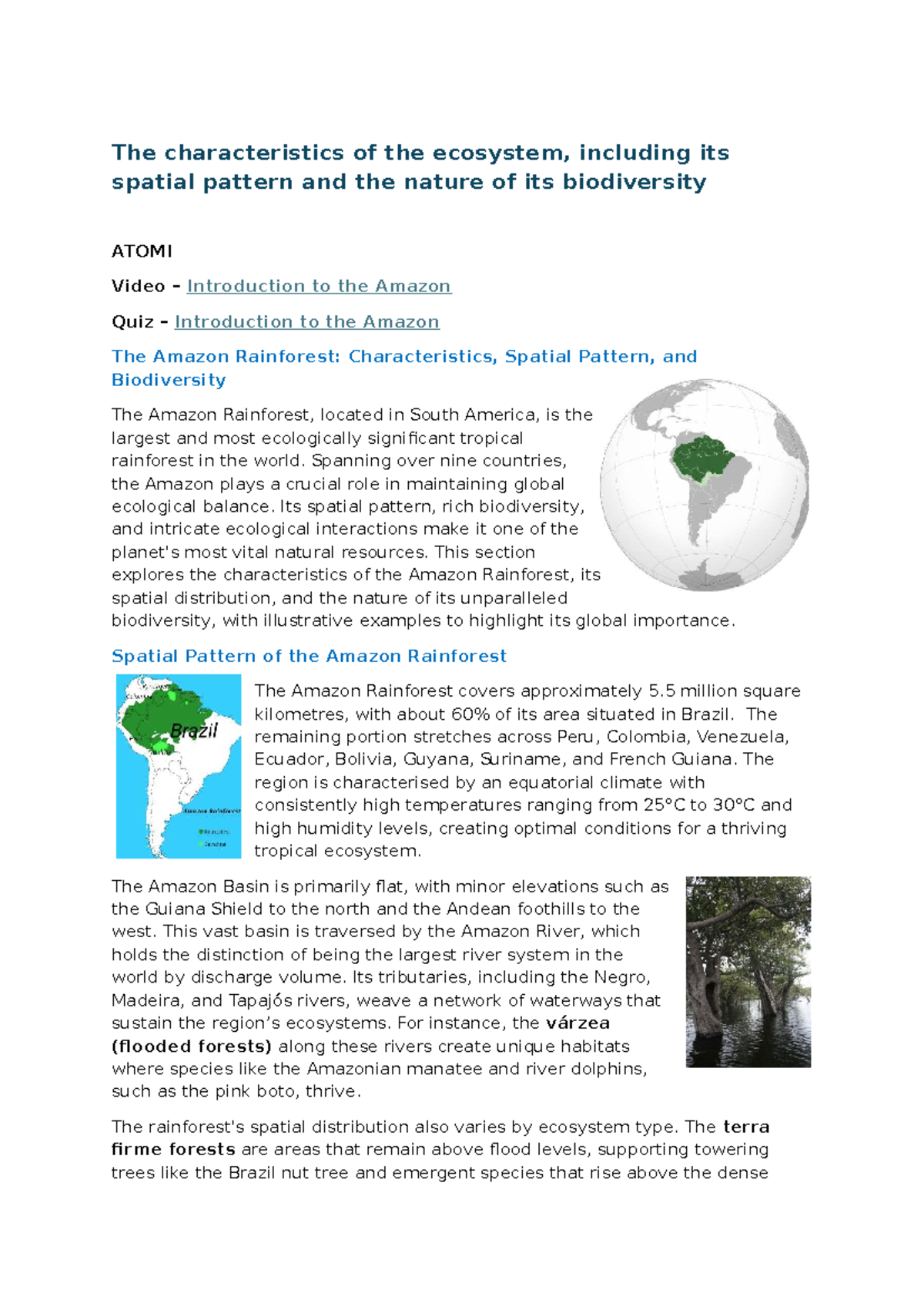 ATOMI Quiz: Characteristics and Biodiversity of the Amazon Rainforest ...
