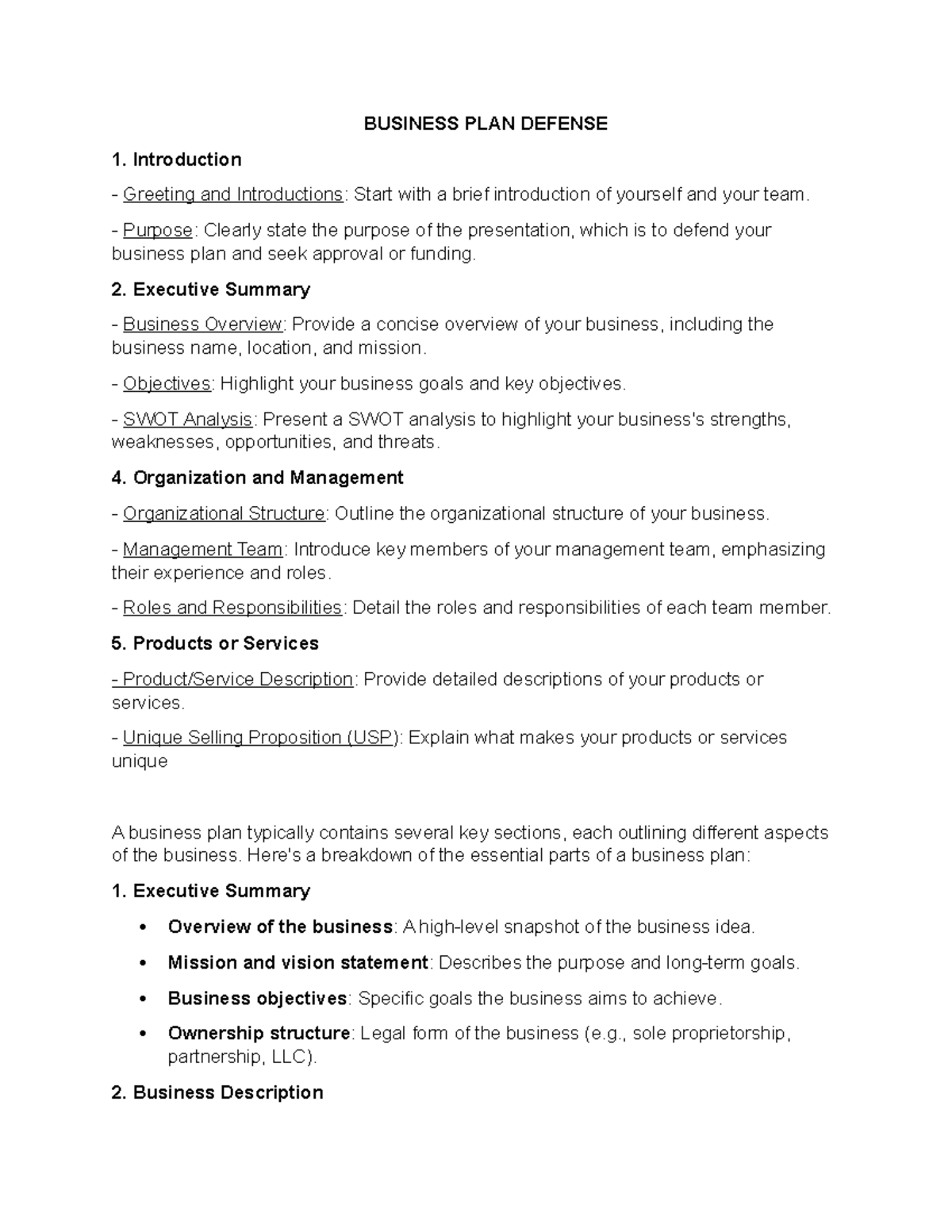 Business Plan Defense Presentation Guide - [Course Code] - Studocu