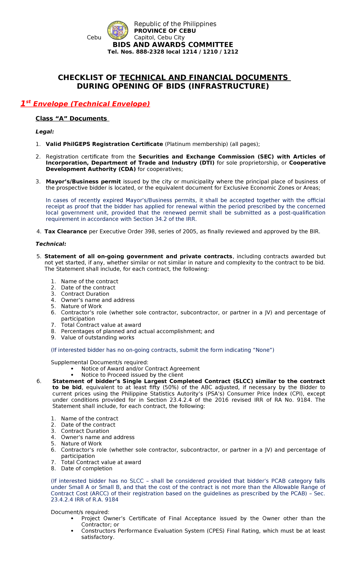 2024 Revised Checklist Bidding Infrastructure (NEW) - Republic of the ...