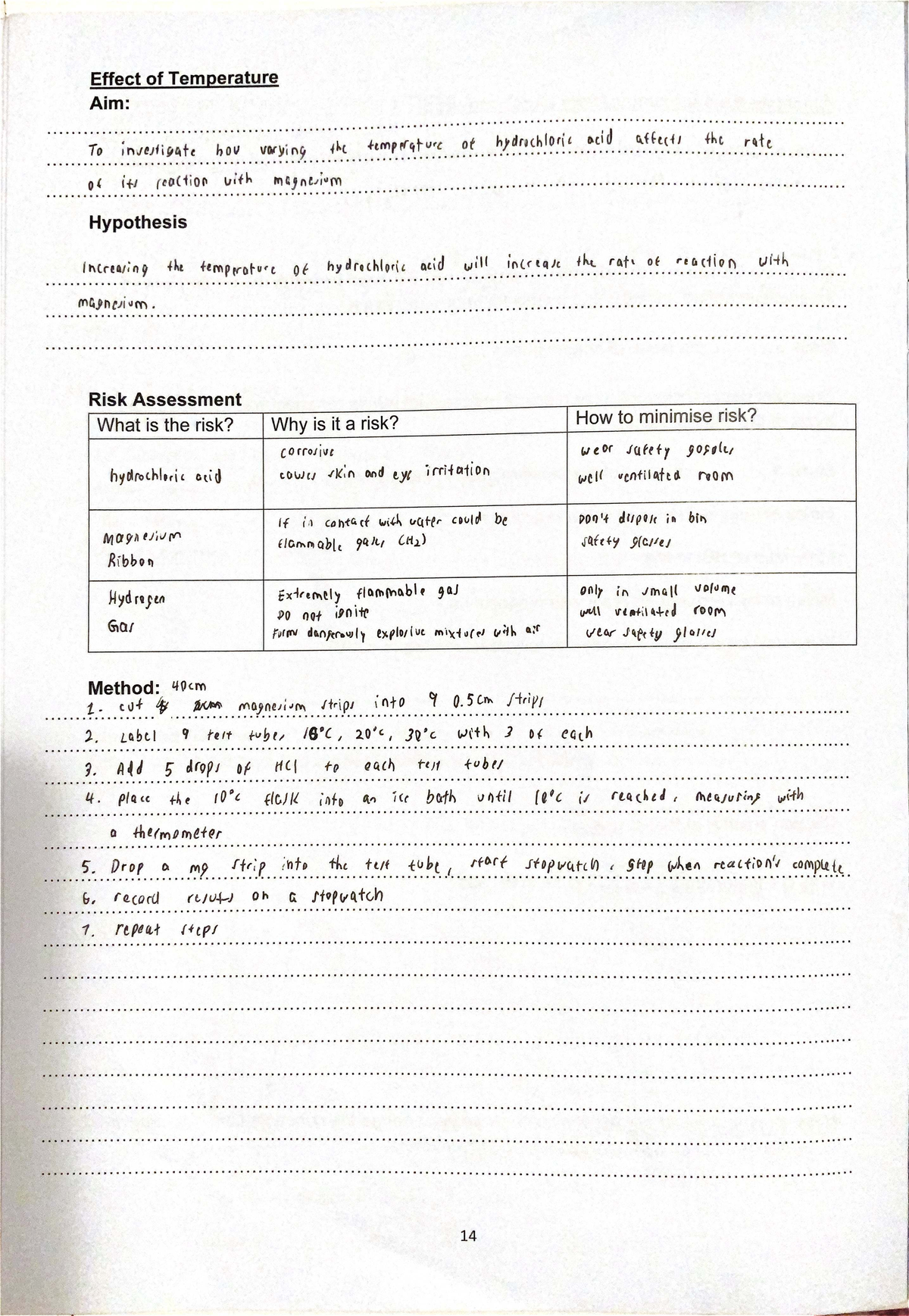 Effect of Temperature on Reaction Rate of HCl with Mg - Lab Report ...