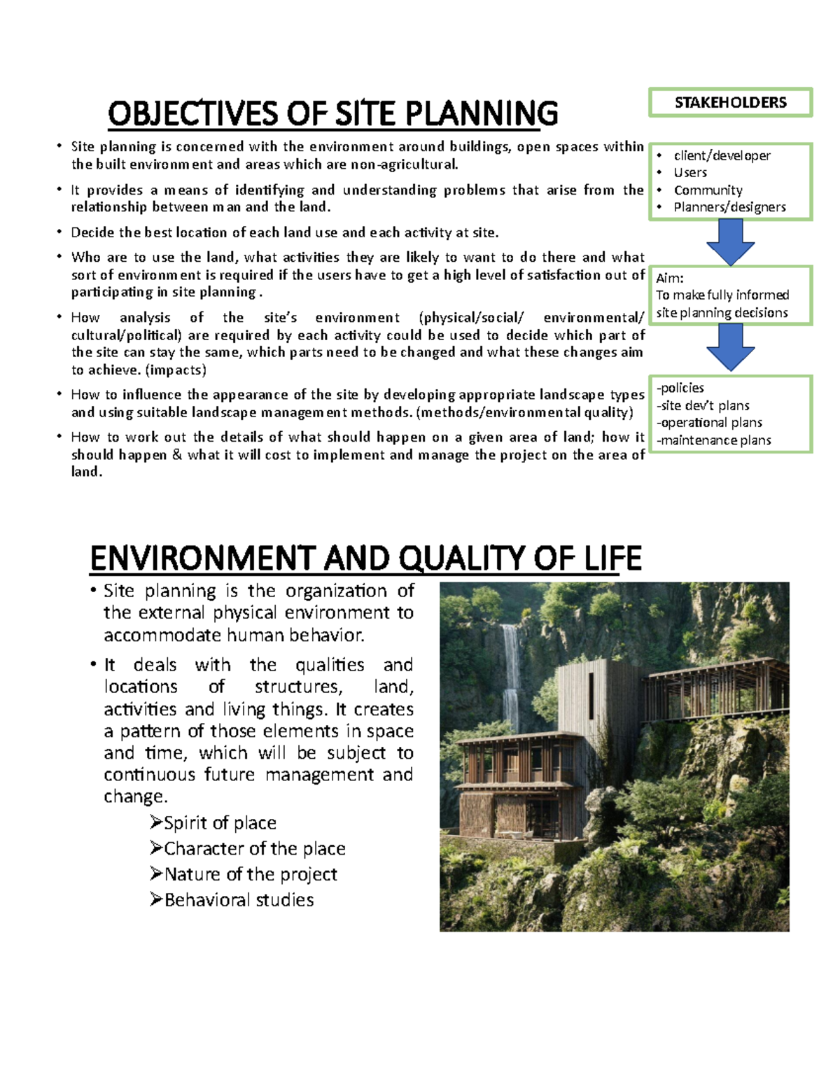 Site Planning Objectives: Understanding Environment & User Needs - Studocu