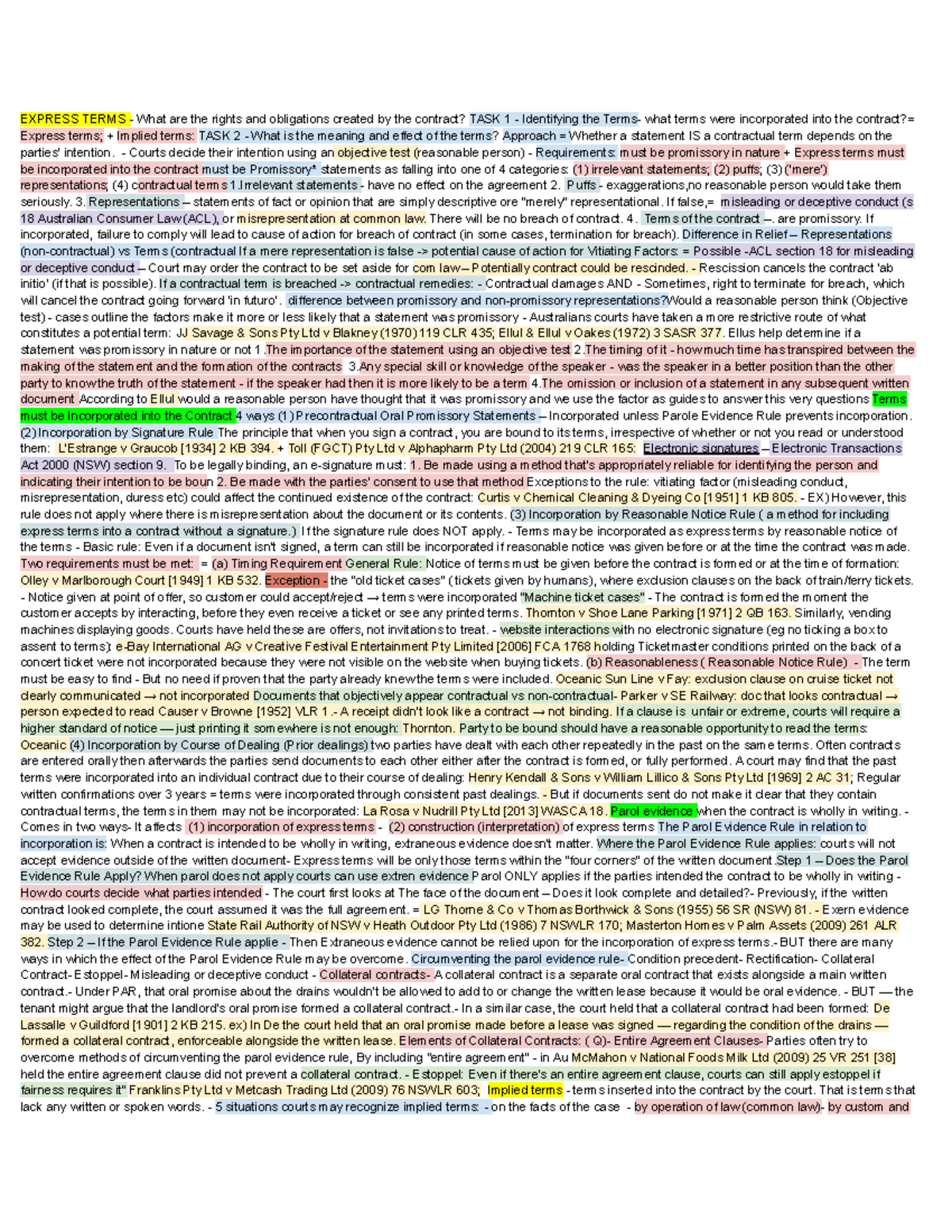 Contracts Exam Notes: Understanding Express Terms and Obligations - Studocu